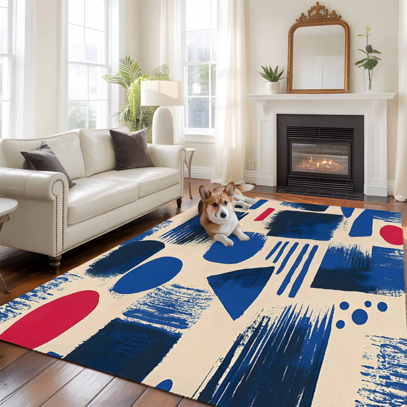 6'x9' Area Rugs, Blue Red Color Block Indoor Outdoor Area Rug for ...