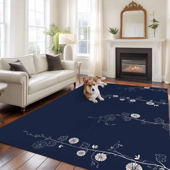 6'x9' Area Rugs, Blue Spring Floral Indoor Outdoor Area Rug for Living ...
