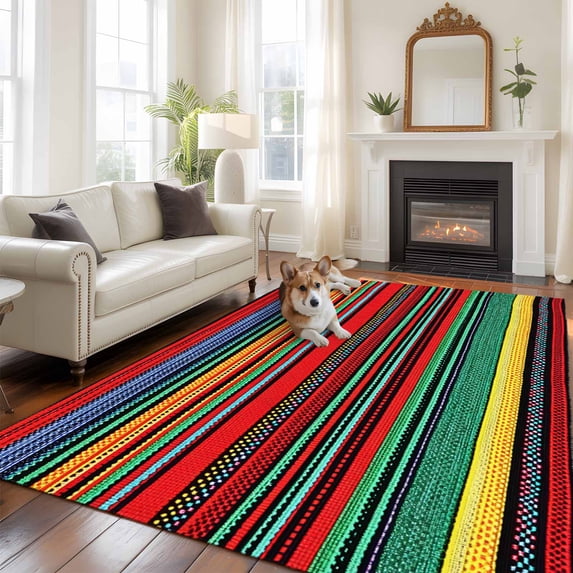 6'x9' Area Rugs, Boho Red Stripes Indoor Outdoor Area Rug for Living ...