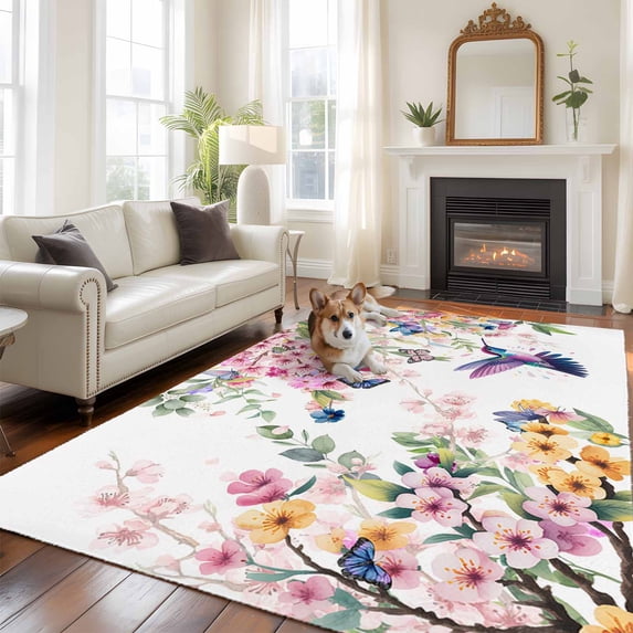 6'x9' Area Rugs, Botanical Flowers Indoor Outdoor Area Rug for Living ...