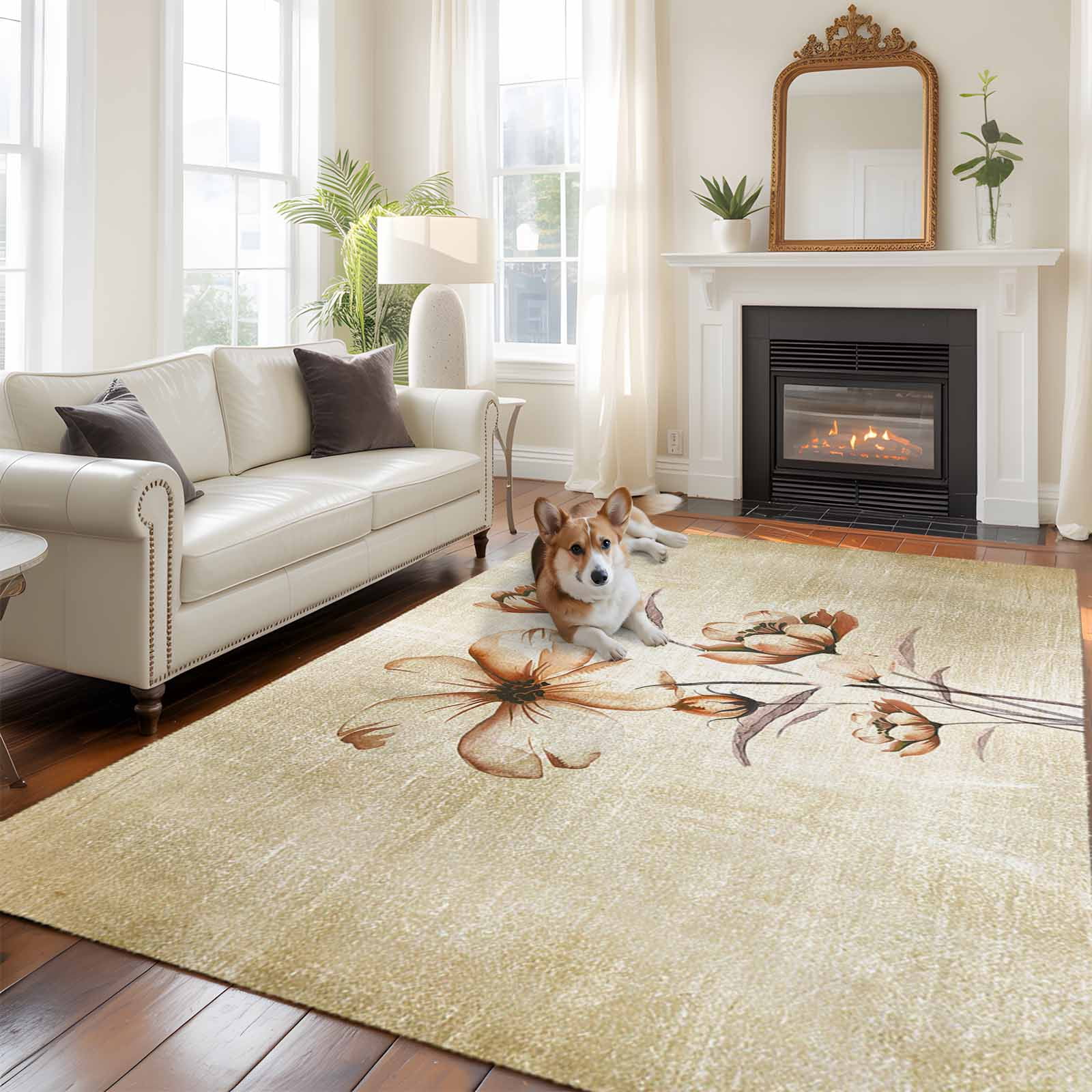 6'x9' Area Rugs, Brown Ombre Daisy Indoor Outdoor Area Rug for Living ...