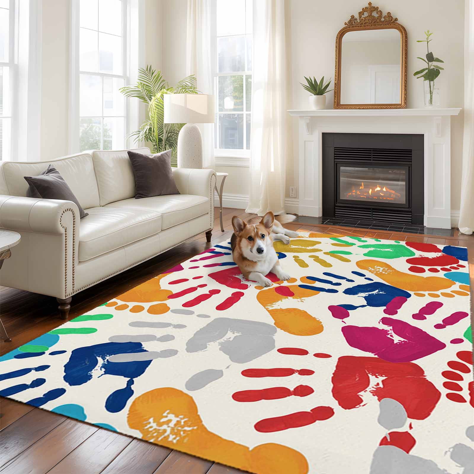 6'x9' Area Rugs, Colorful Handprints Indoor Outdoor Area Rug for Living ...