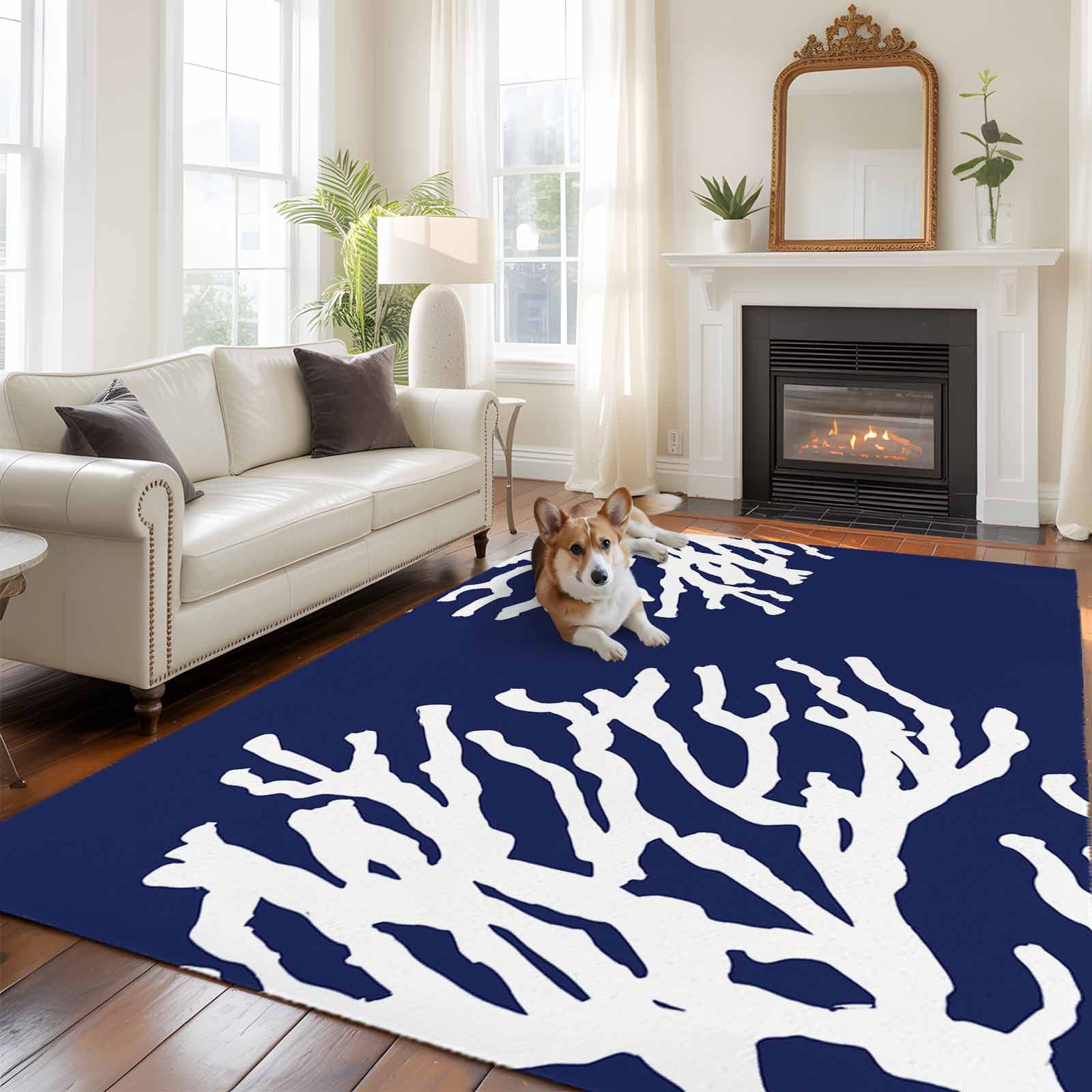 6'x9' Area Rugs, Coral Navy Blue Indoor Outdoor Area Rug for Living ...