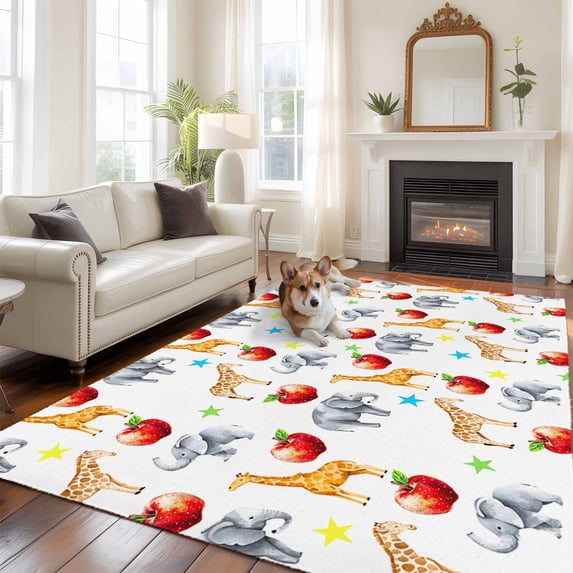 6'x9' Area Rugs, Cute Giraffe Elephant Indoor Outdoor Area Rug for ...