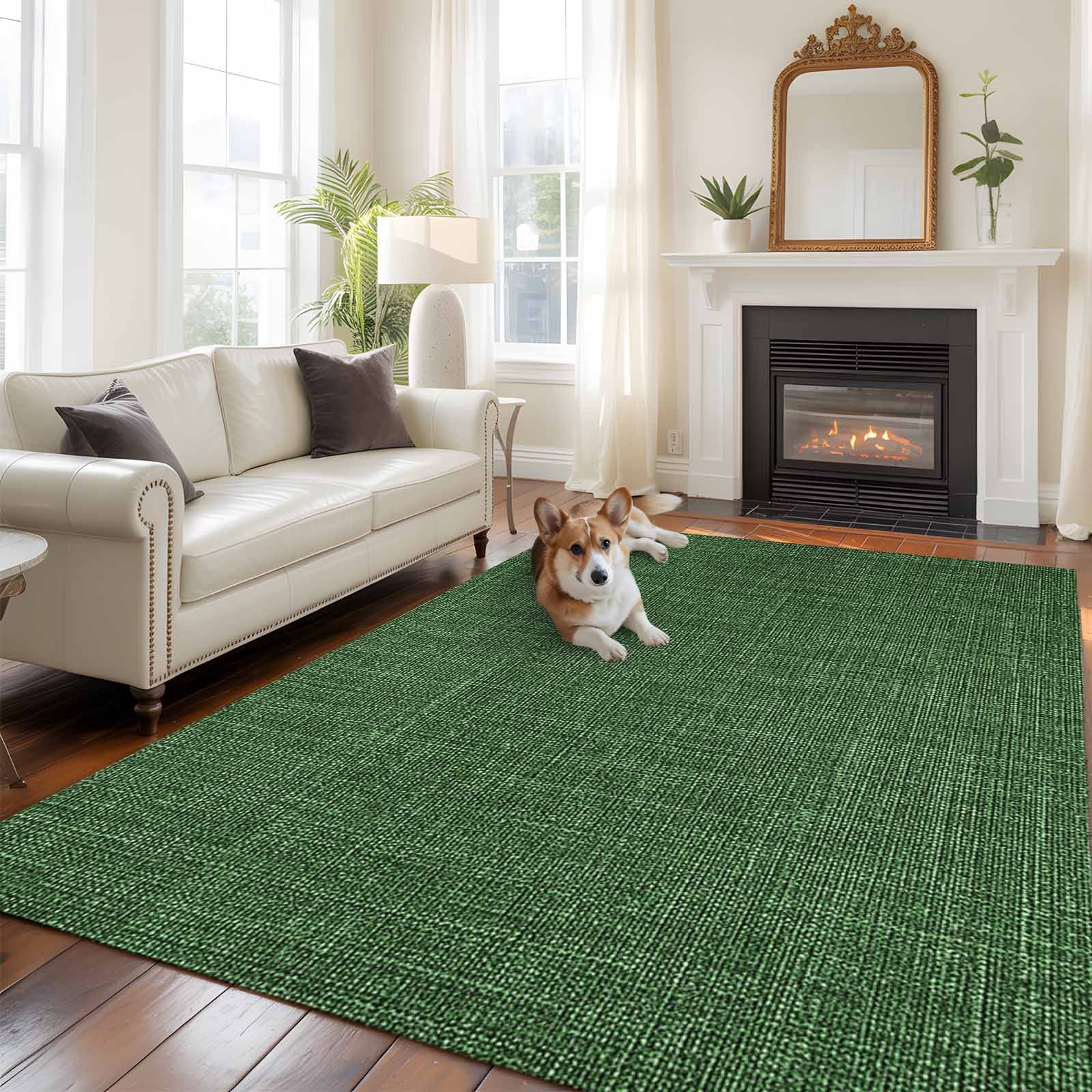 6'x9' Area Rugs, Dark Green Burlap Texture Indoor Outdoor Area Rug for ...