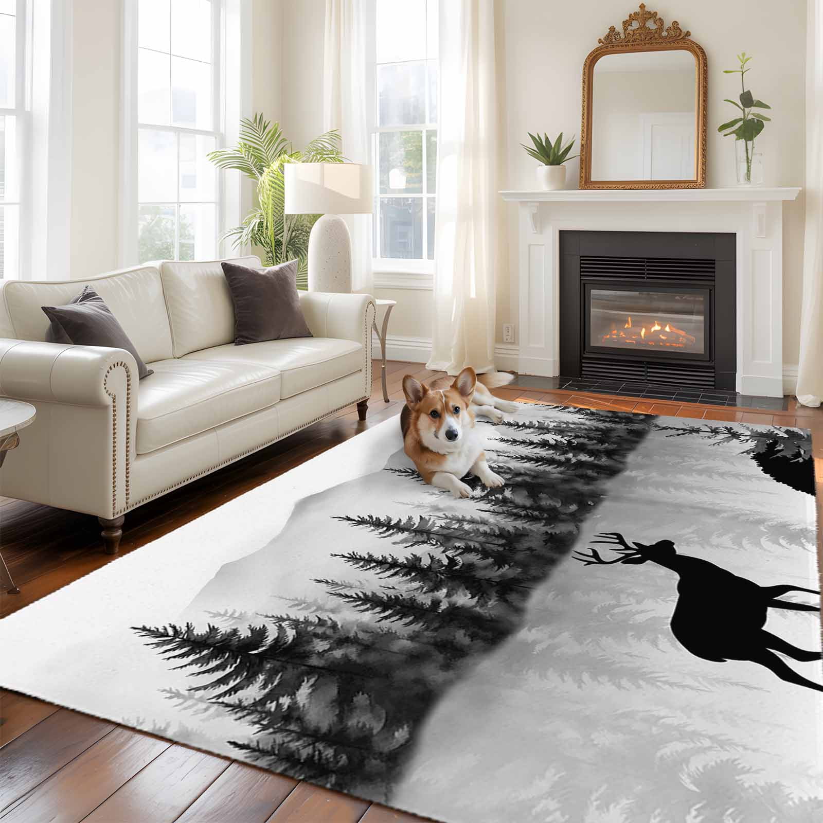 6'x9' Area Rugs, Deer Forest Indoor Outdoor Area Rug for Living Room ...