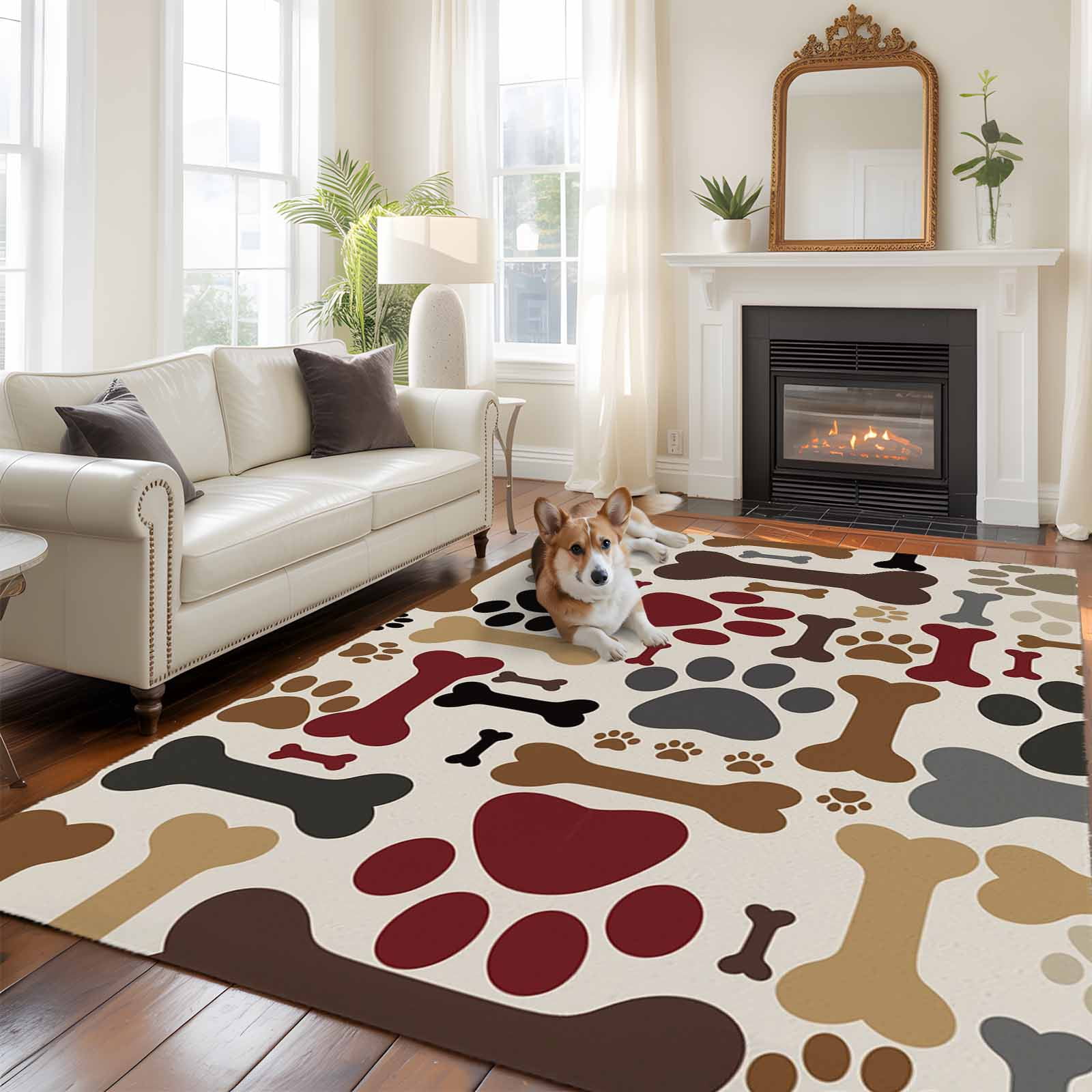 6'x9' Area Rugs, Dog Paw Print Indoor Outdoor Area Rug for Living Room ...