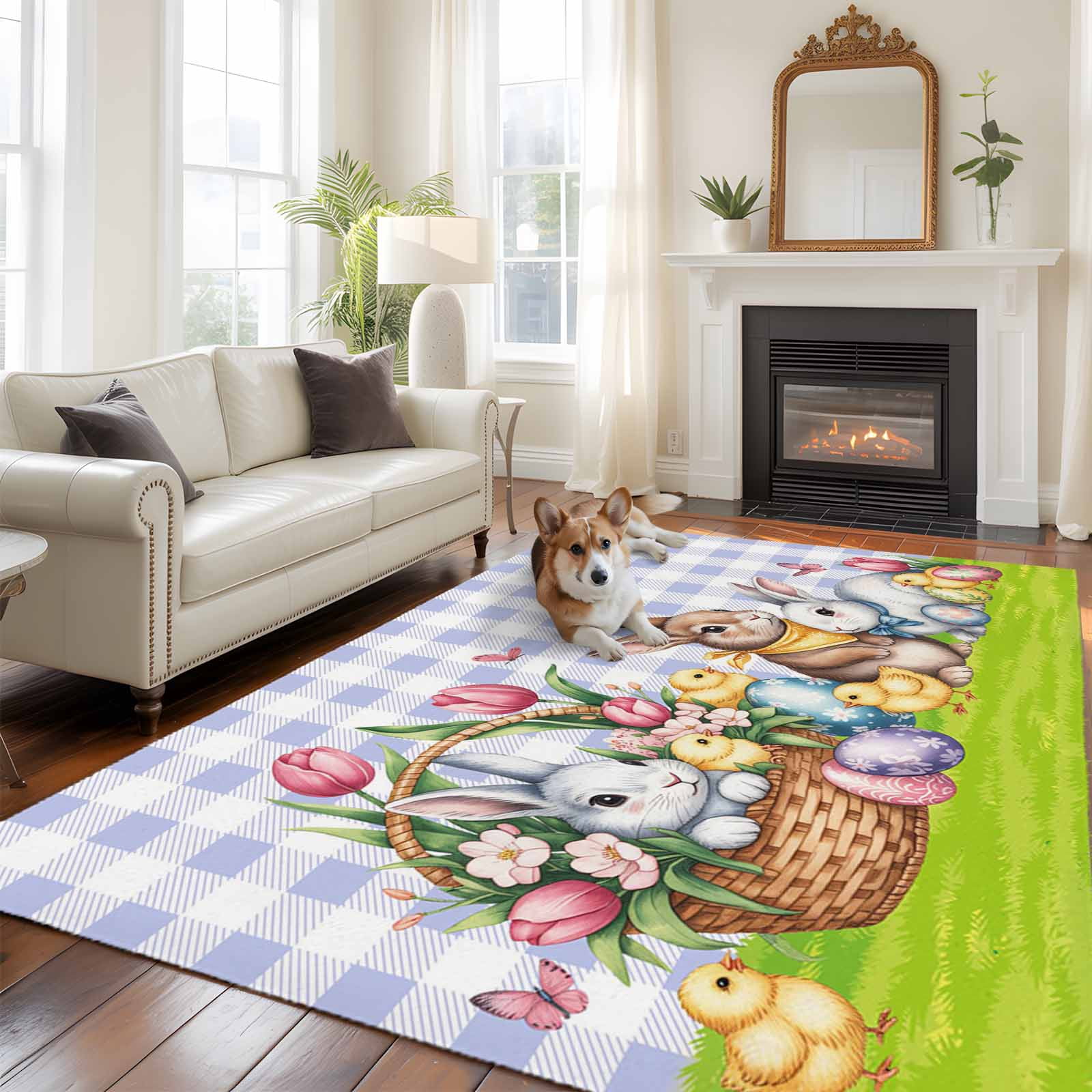 6'x9' Area Rugs, Easter Bunny Indoor Outdoor Area Rug for Living Room ...