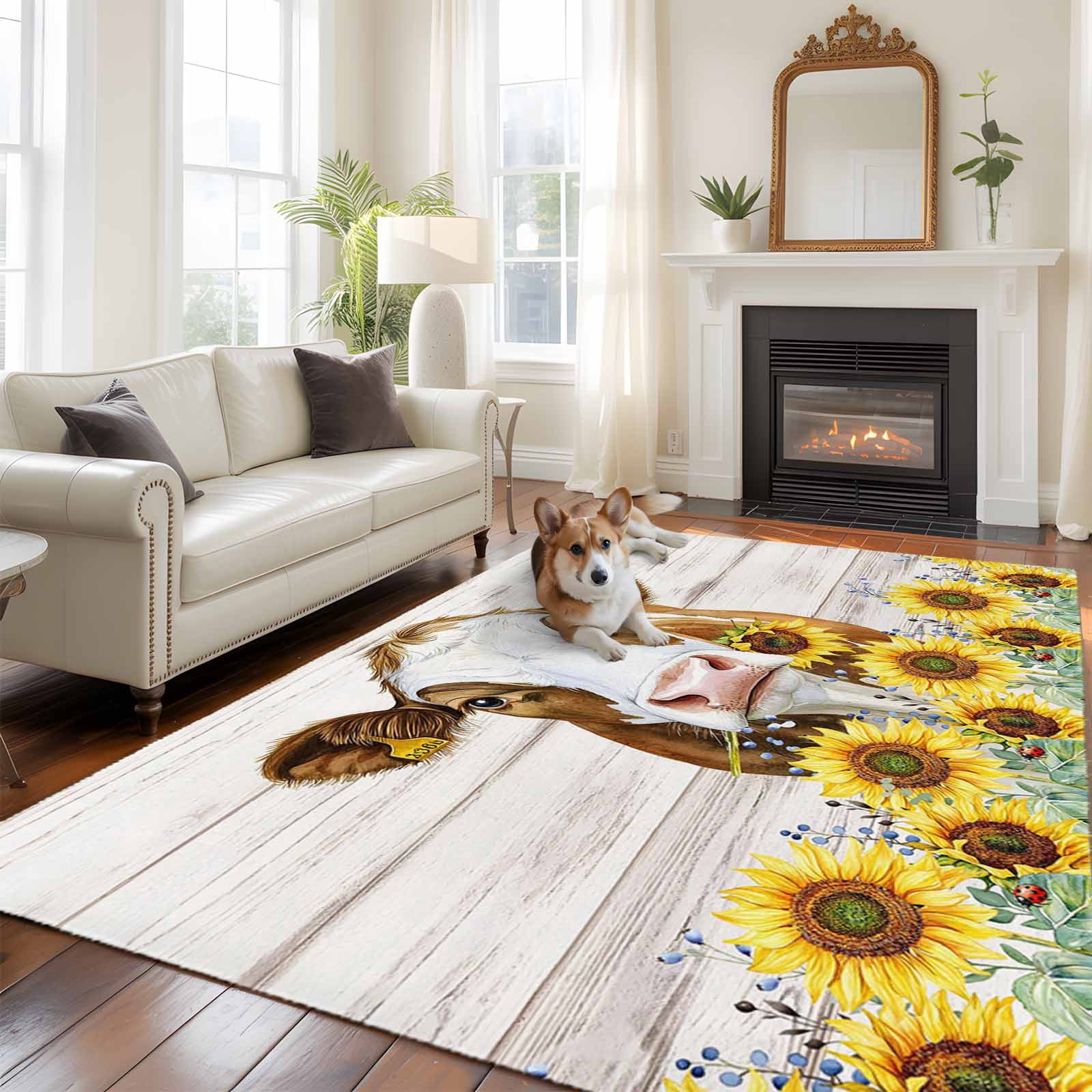6'x9' Area Rugs, Farmhouse Cow Indoor Outdoor Area Rug for Living Room ...