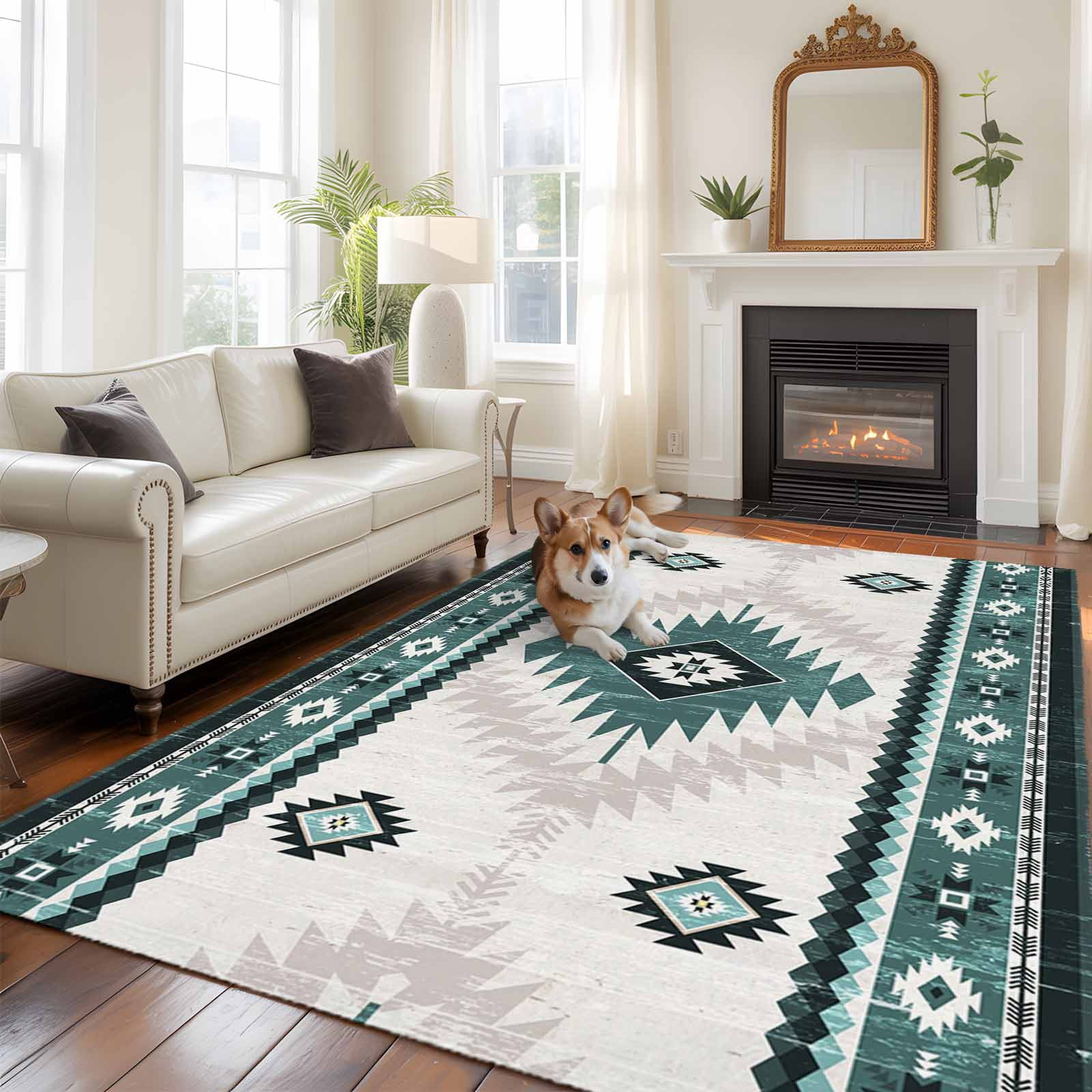 6'x9' Area Rugs, Green Beige Boho Indoor Outdoor Area Rug for Living ...