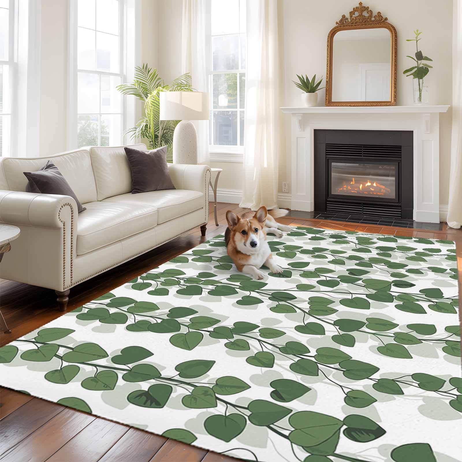 6'x9' Area Rugs, Green Ivy Leaves Indoor Outdoor Area Rug for Living ...