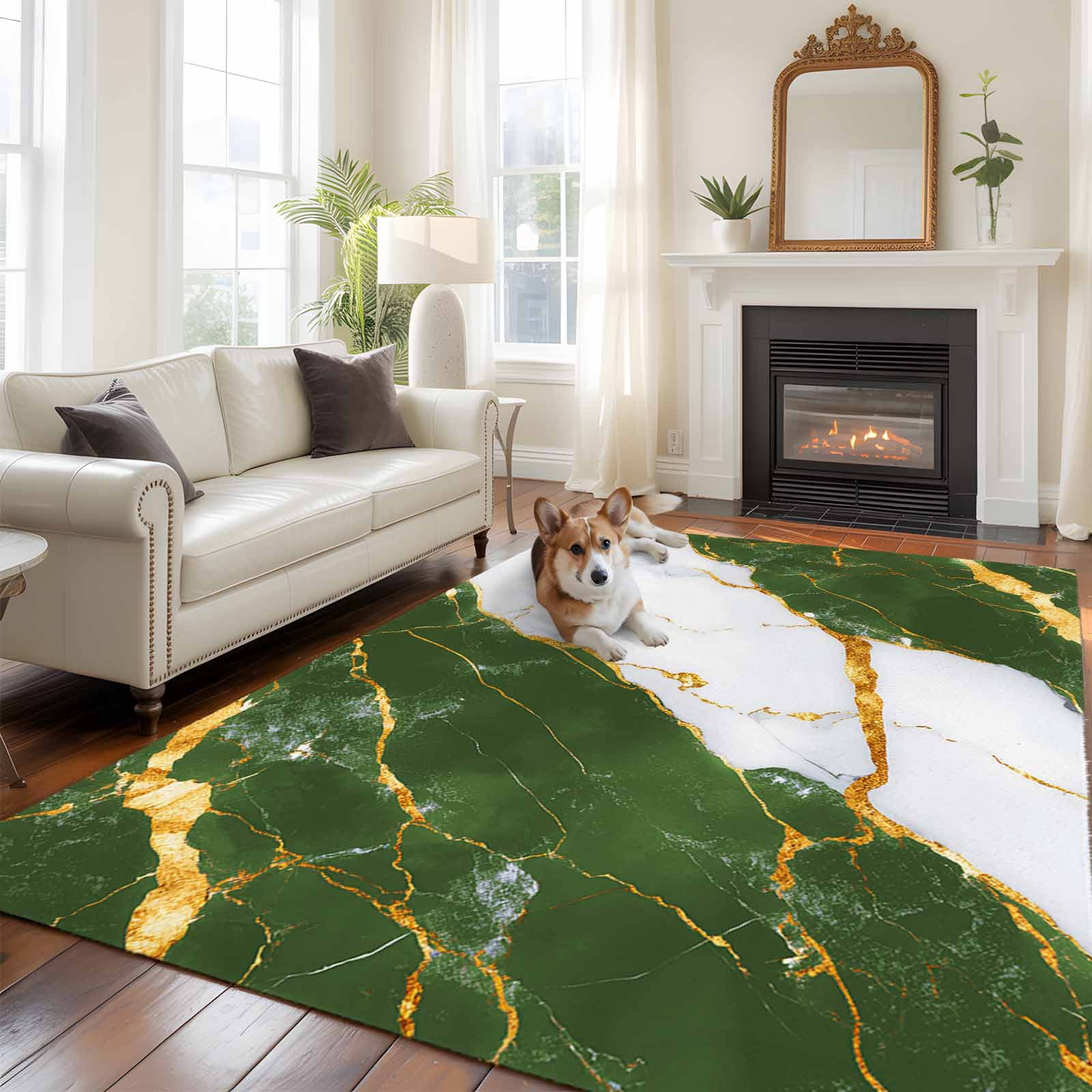 6'x9' Area Rugs, Green Marble Indoor Outdoor Area Rug for Living Room ...