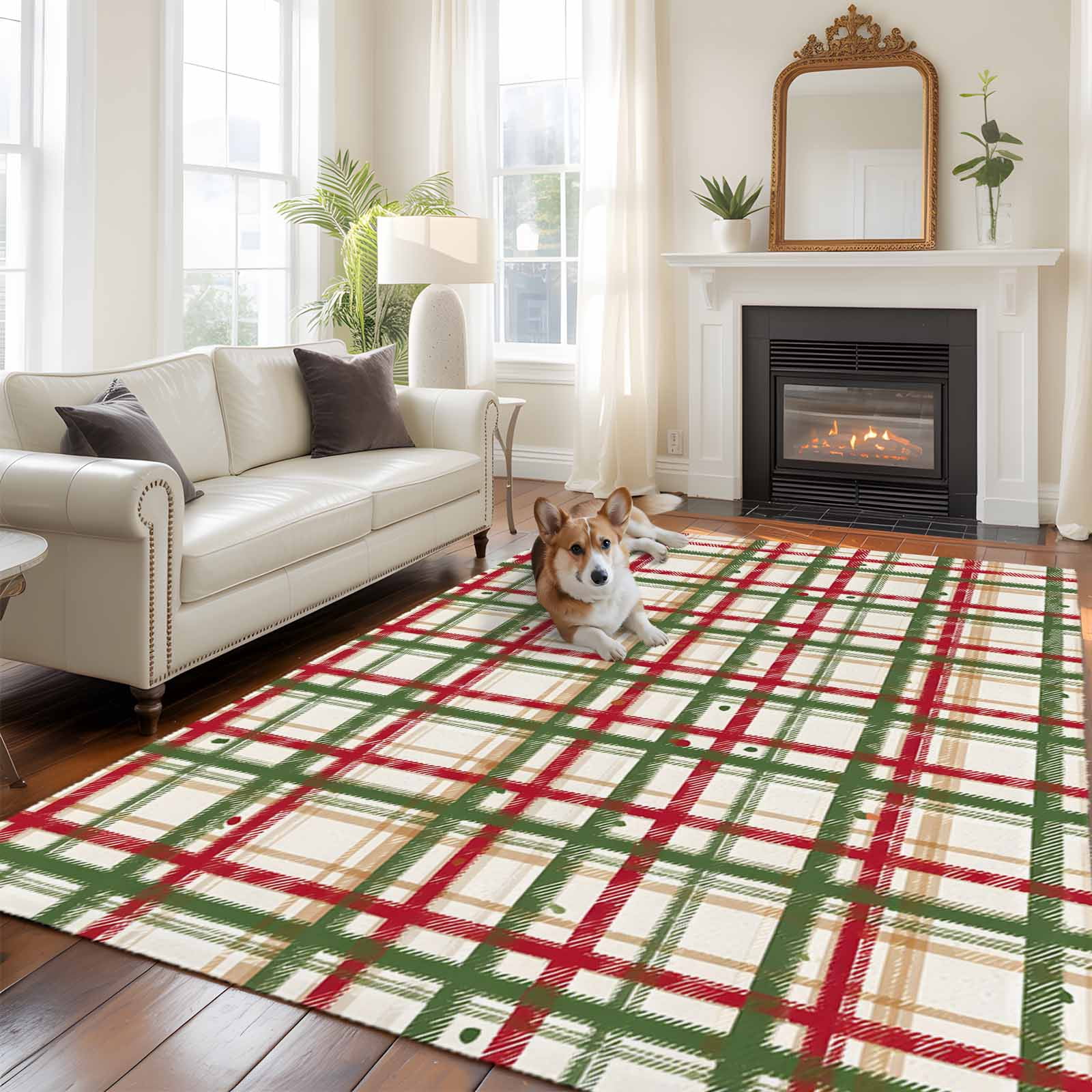 6'x9' Area Rugs, Green Red Checkered Indoor Outdoor Area Rug for Living ...