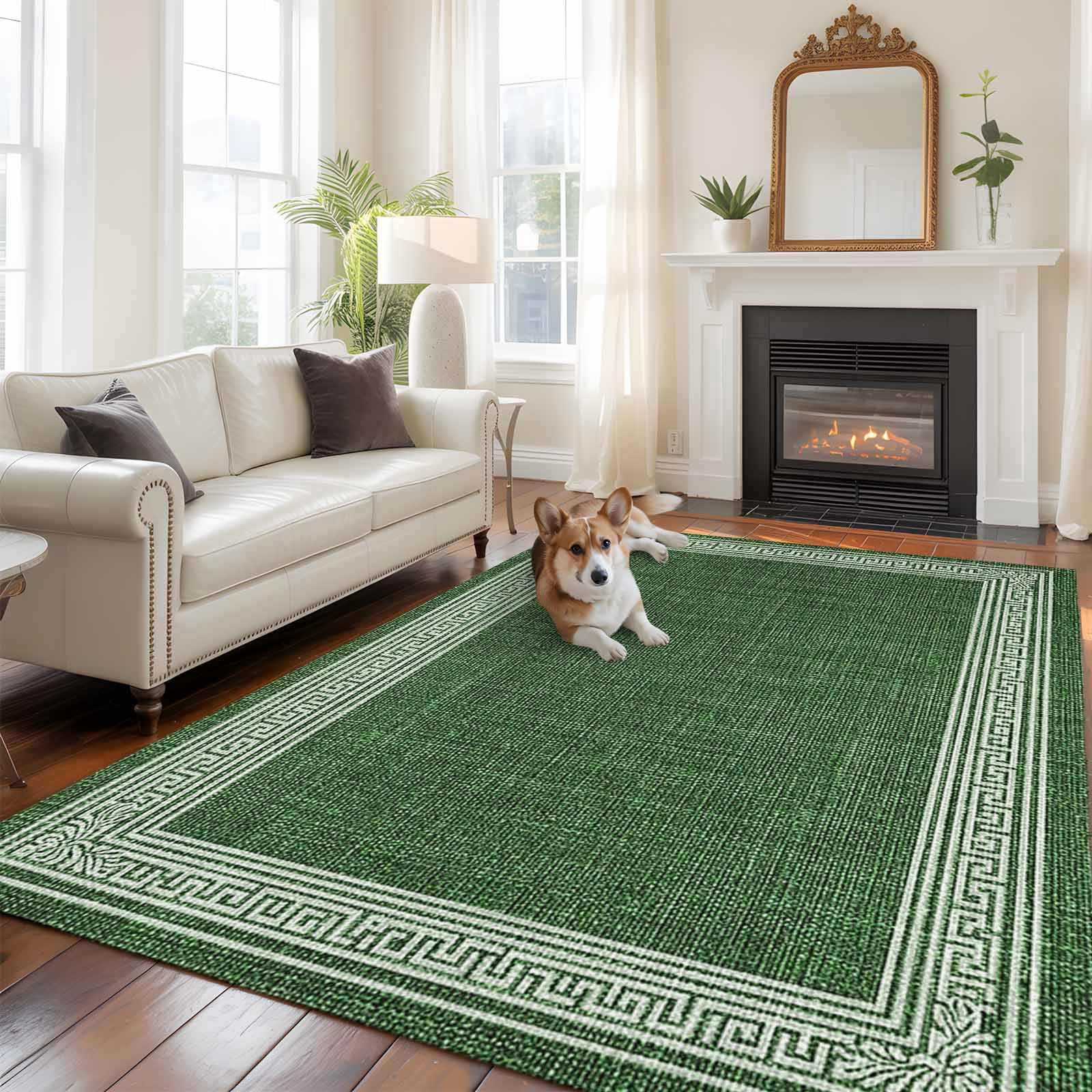 6'x9' Area Rugs, Green Retro Greek Key Indoor Outdoor Area Rug for ...