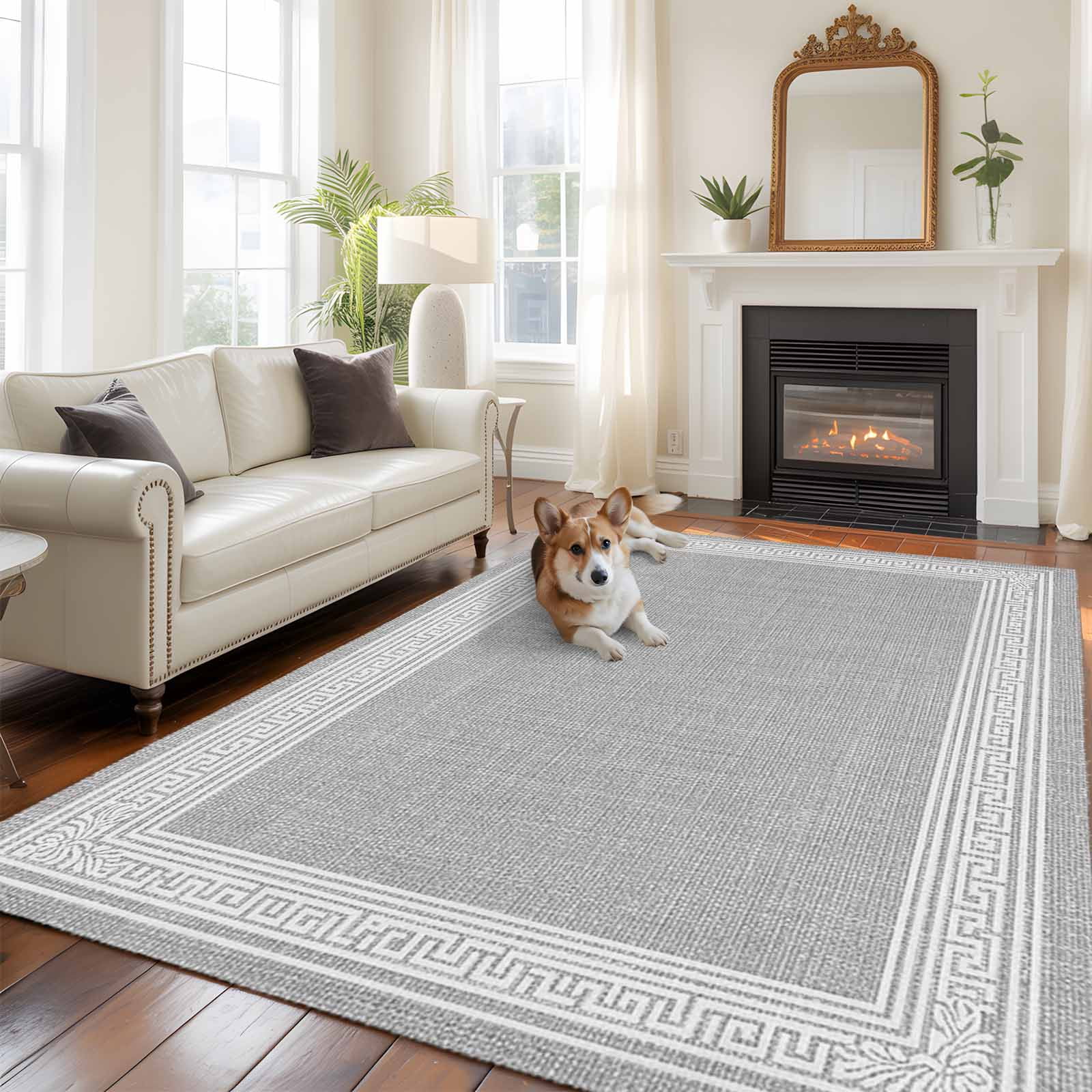 6'x9' Area Rugs, Grey Retro Greek Key Indoor Outdoor Area Rug for ...