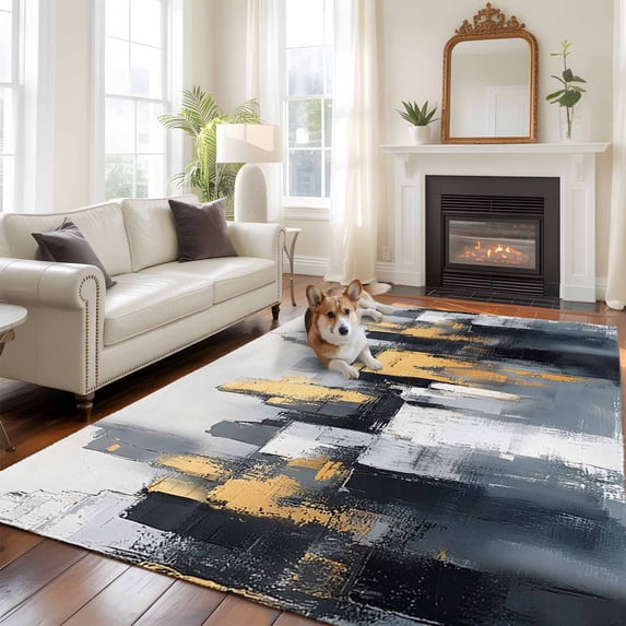 6'x9' Area Rugs, Grey Yellow Indoor Outdoor Area Rug for Living Room ...
