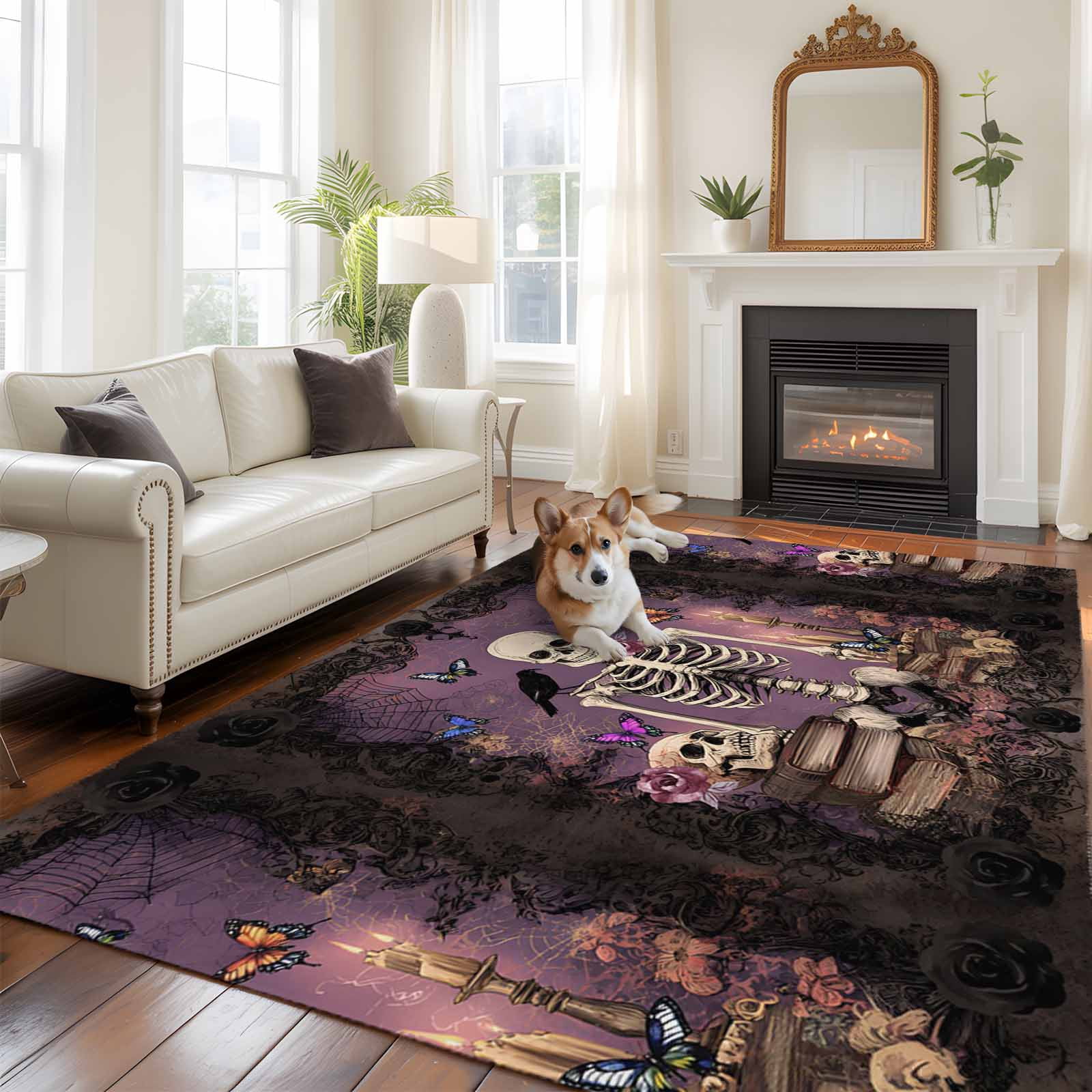 6'x9' Area Rugs, Halloween Skeleton Indoor Outdoor Area Rug for Living ...