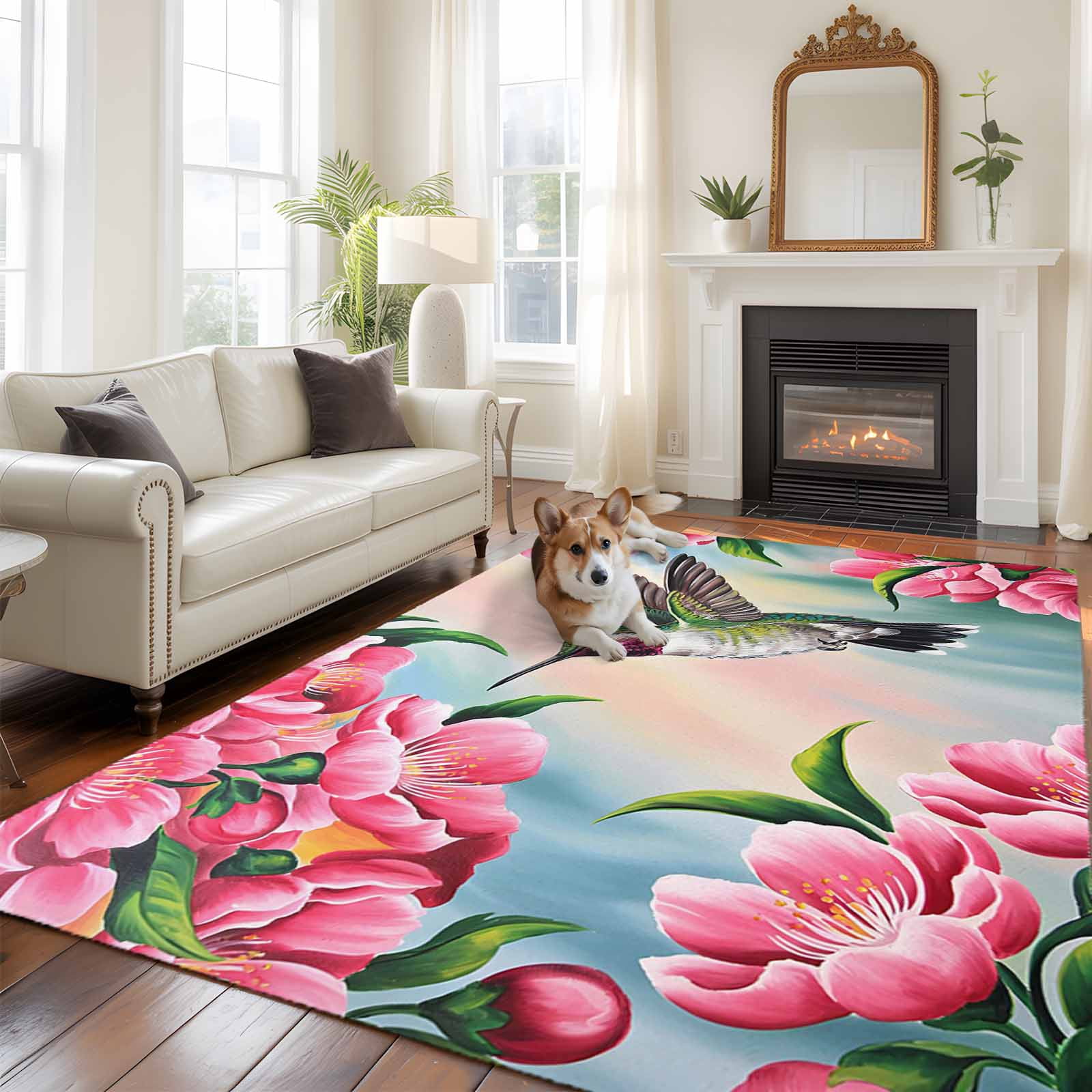 6'x9' Area Rugs, Hummingbird Indoor Outdoor Area Rug for Living Room ...