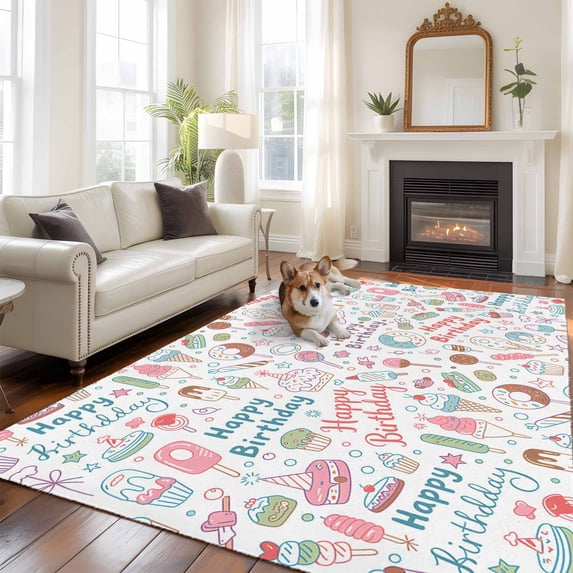 6'x9' Area Rugs, Ice Cream Happy Birthday Indoor Outdoor Area Rug for ...
