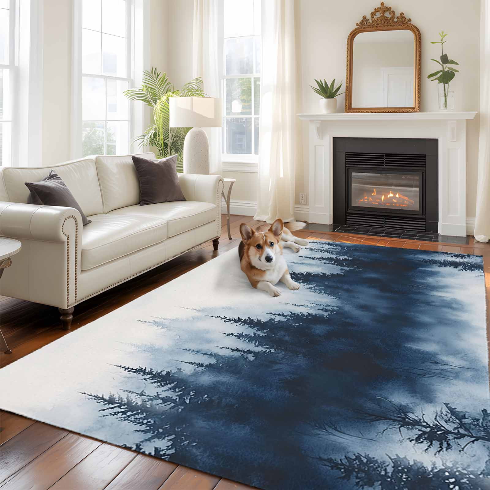 6'x9' Area Rugs, Ink Blue Forest Indoor Outdoor Area Rug for Living ...