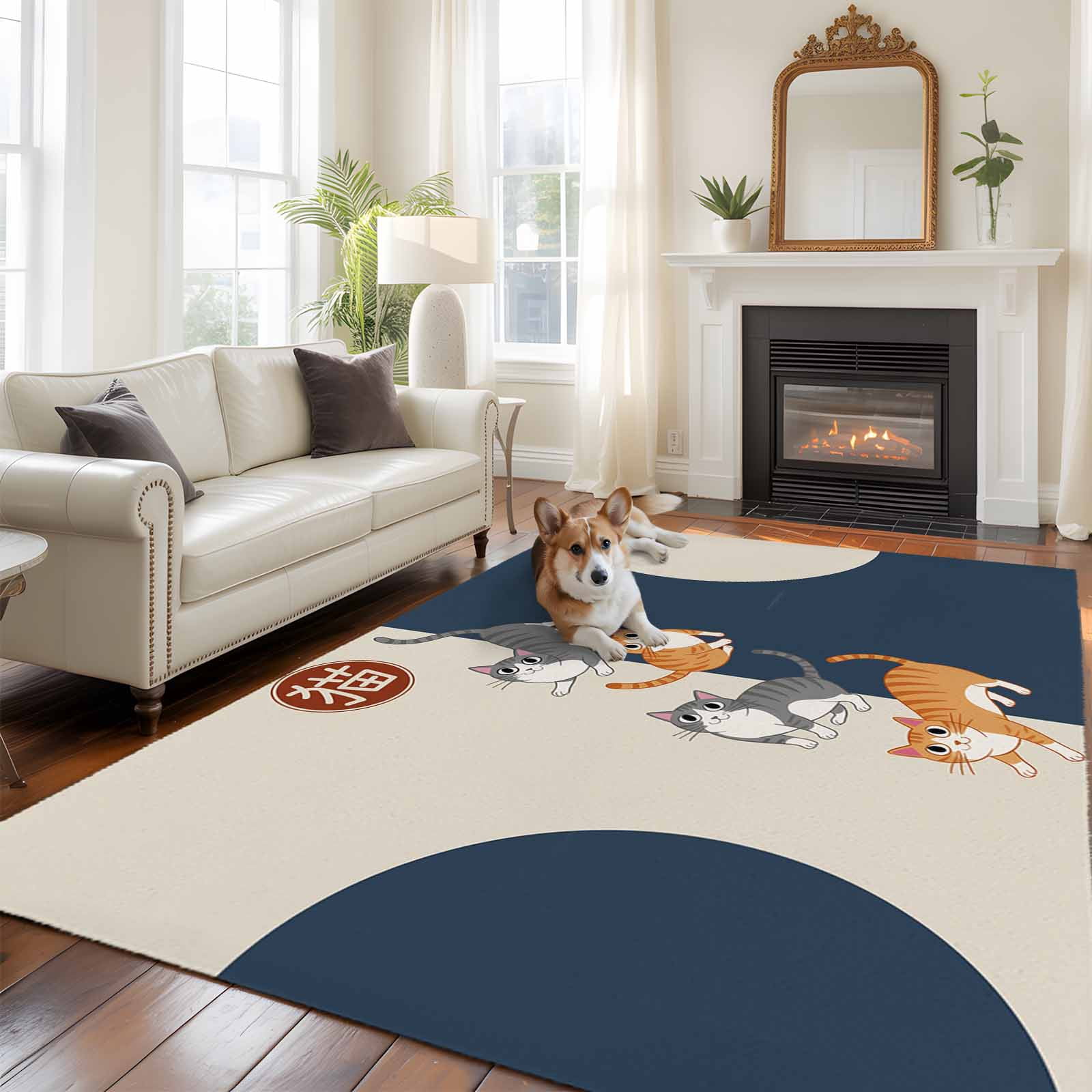 6'x9' Area Rugs, Japanese Cute Cats Indoor Outdoor Area Rug for Living ...