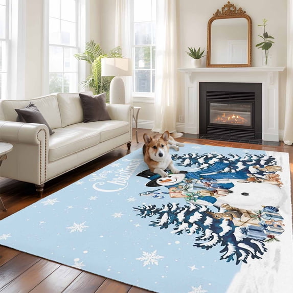 6'x9' Area Rugs, Light Blue Christmas Snowman Indoor Outdoor Area Rug ...