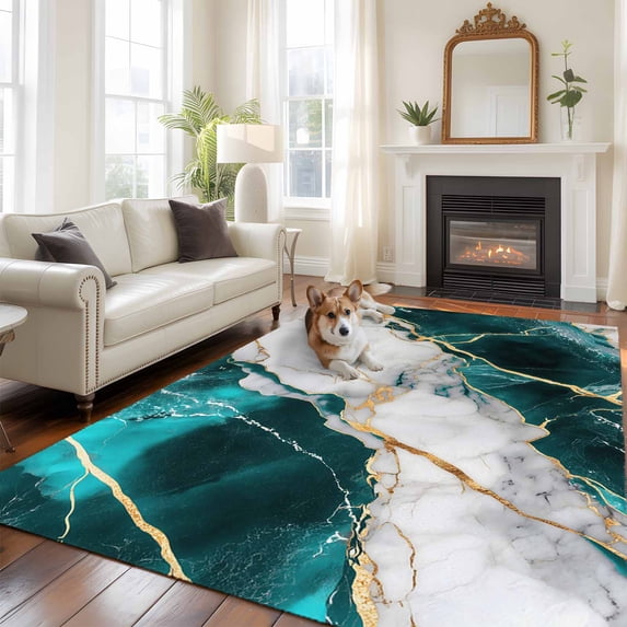 6'x9' Area Rugs, Marble Turquoise Indoor Outdoor Area Rug for Living ...