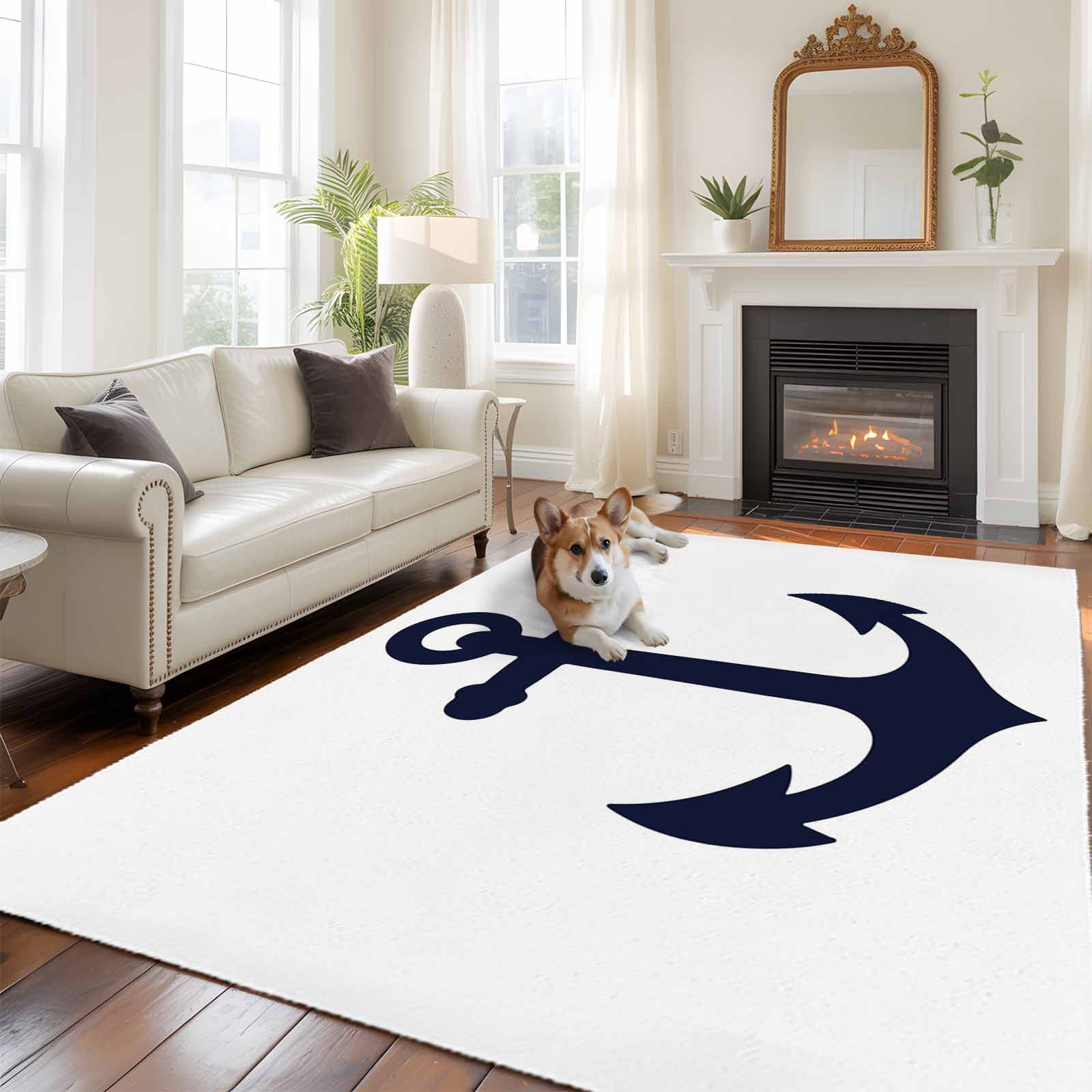 6'x9' Area Rugs, Nautical Anchor Indoor Outdoor Area Rug for Living ...