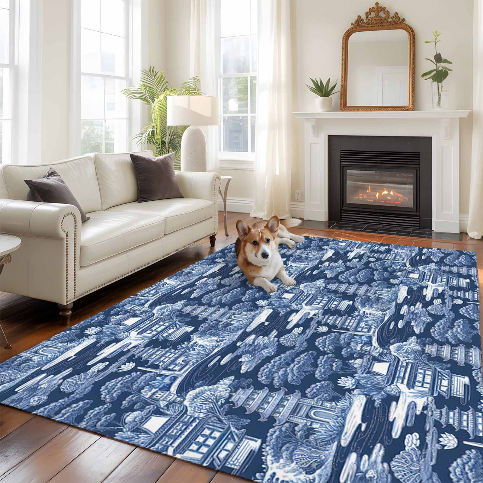 6'x9' Area Rugs, Navy Blue Garden Indoor Outdoor Area Rug for Living ...