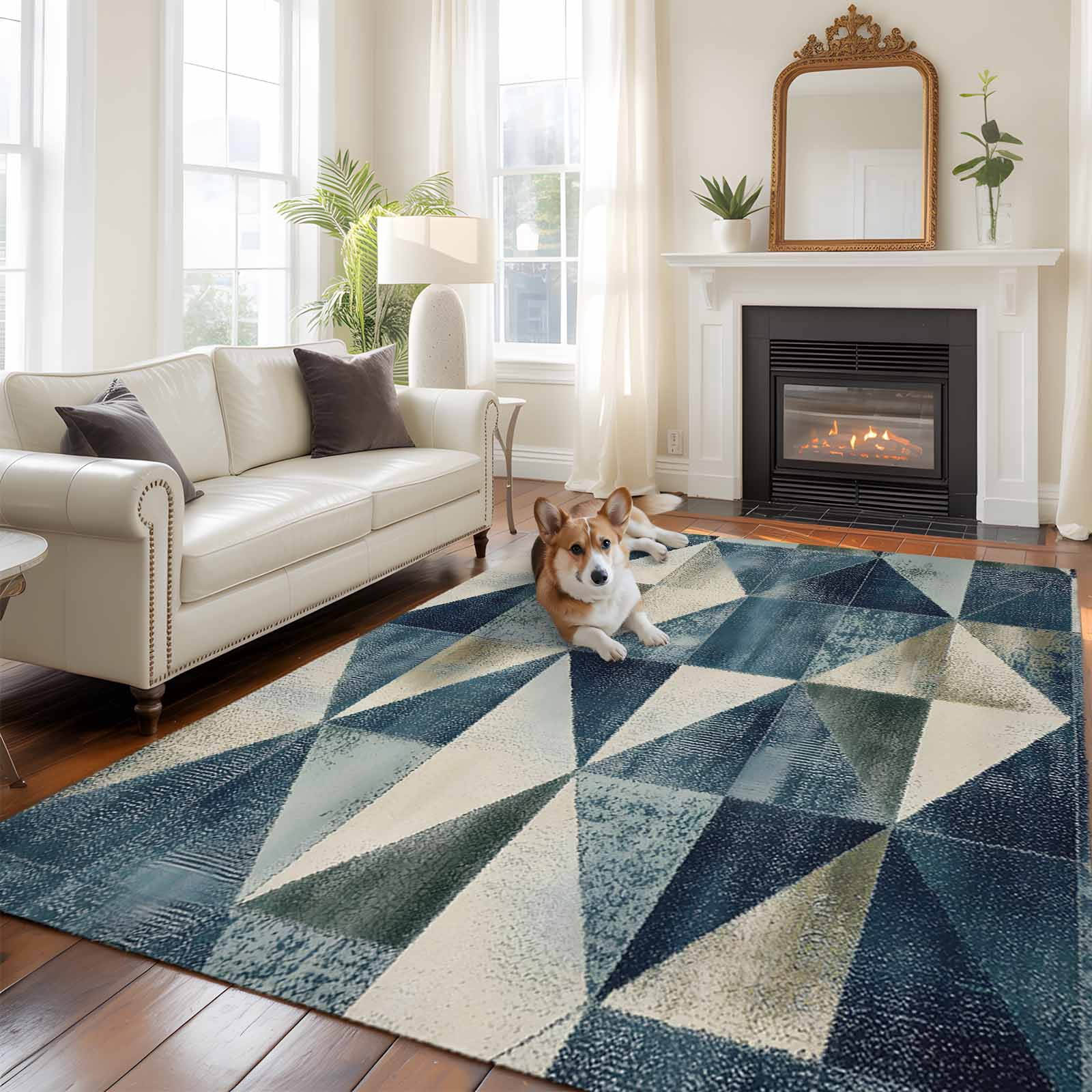 6'x9' Area Rugs, Navy Blue Geometric Indoor Outdoor Area Rug for Living ...