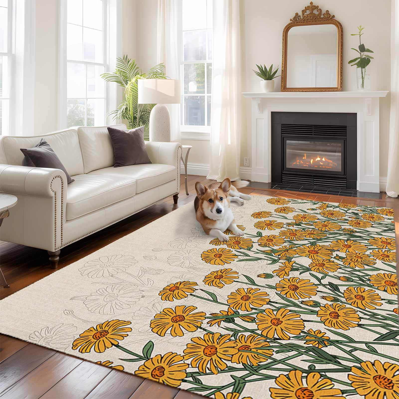 6'x9' Area Rugs, Orange Flower Indoor Outdoor Area Rug for Living Room ...