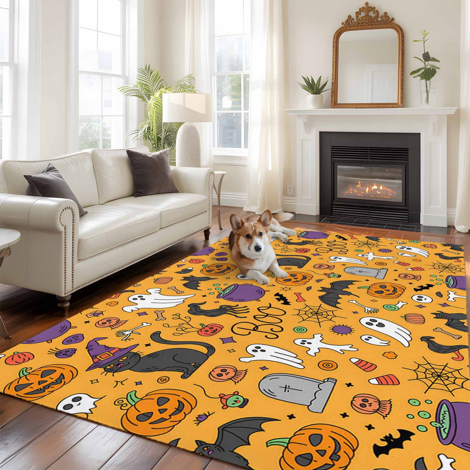 6'x9' Area Rugs, Orange Halloween Indoor Outdoor Area Rug for Living ...