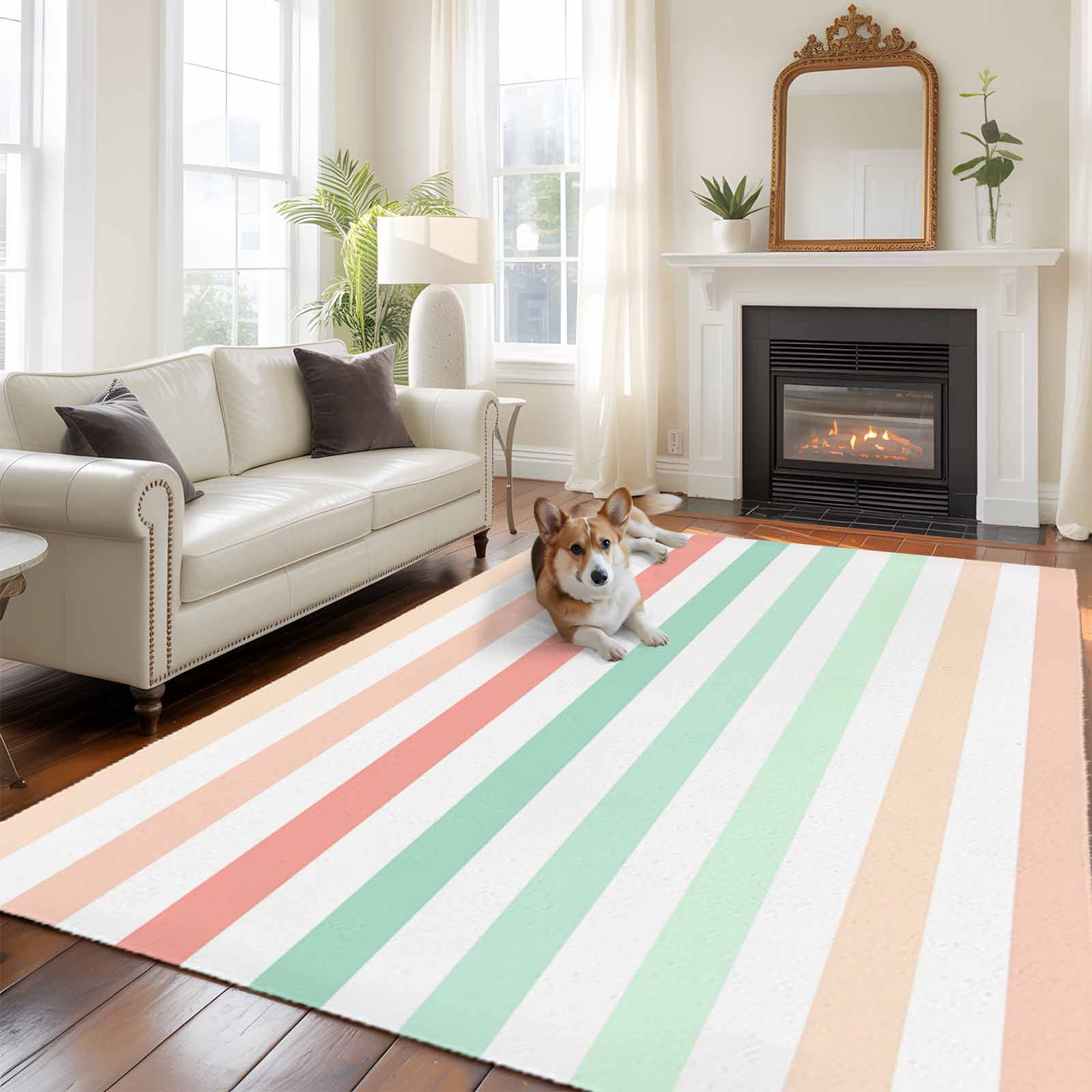 6'x9' Area Rugs, Peach Pink Green Ombre Indoor Outdoor Area Rug for ...