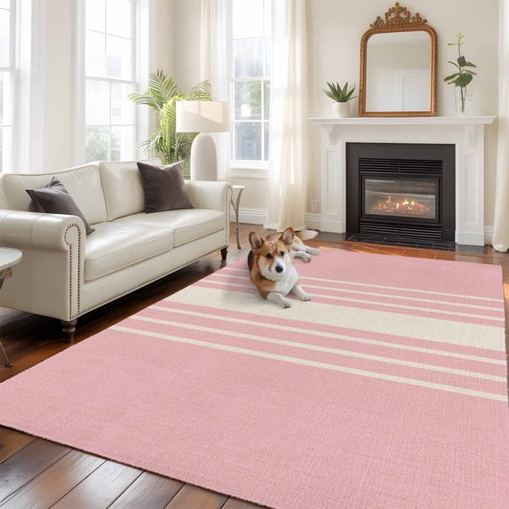 6'x9' Area Rugs, Pink Beige Striped Indoor Outdoor Area Rug for Living ...