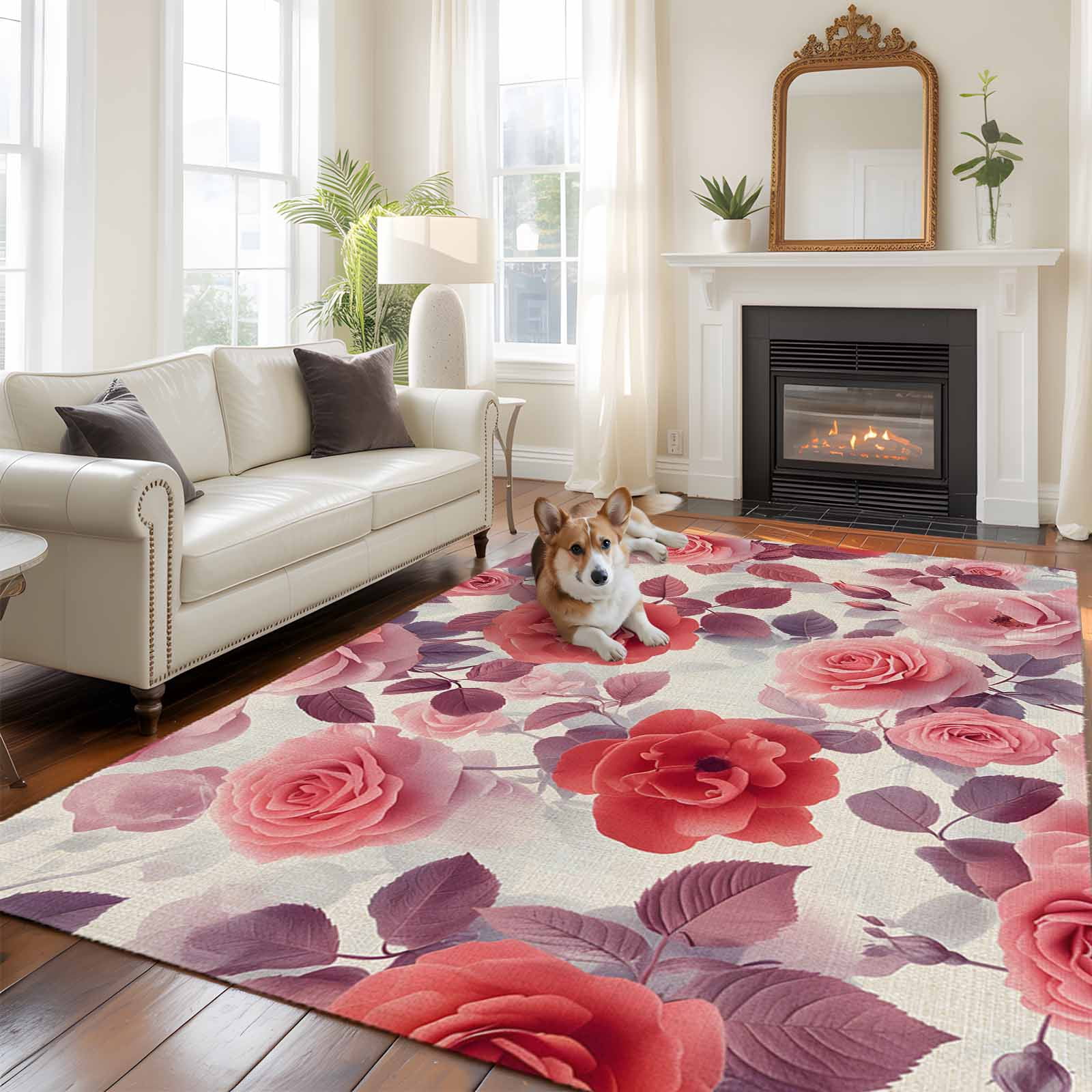 6'x9' Area Rugs, Pink Red Roses Indoor Outdoor Area Rug for Living Room ...