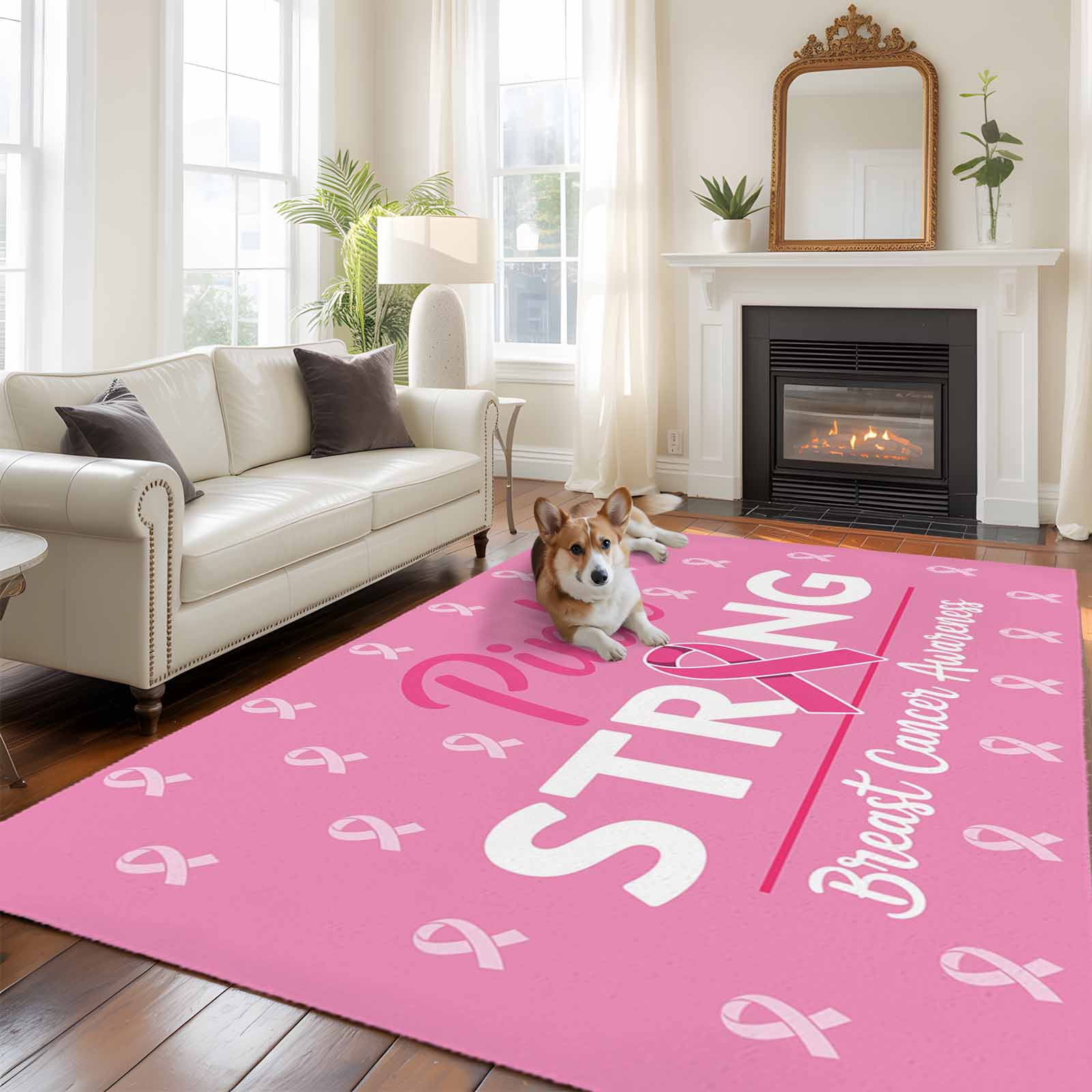 6'x9' Area Rugs, Pink Ribbon Indoor Outdoor Area Rug for Living Room ...