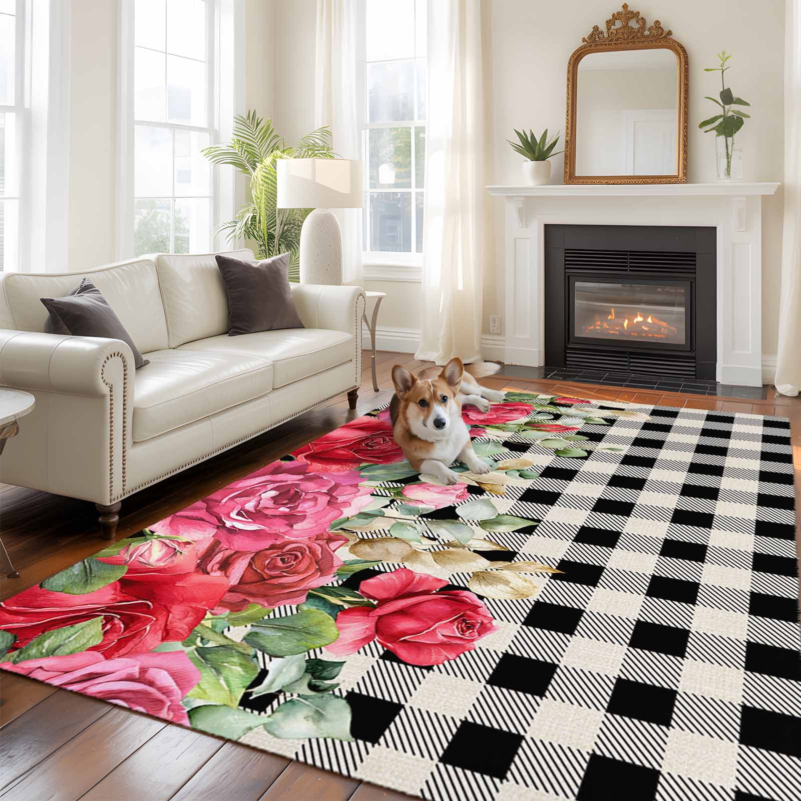 6'x9' Area Rugs, Pink Roses Valentine's Day Indoor Outdoor Area Rug for ...