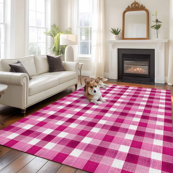 6'x9' Area Rugs, Pink White Plaid Indoor Outdoor Area Rug for Living ...