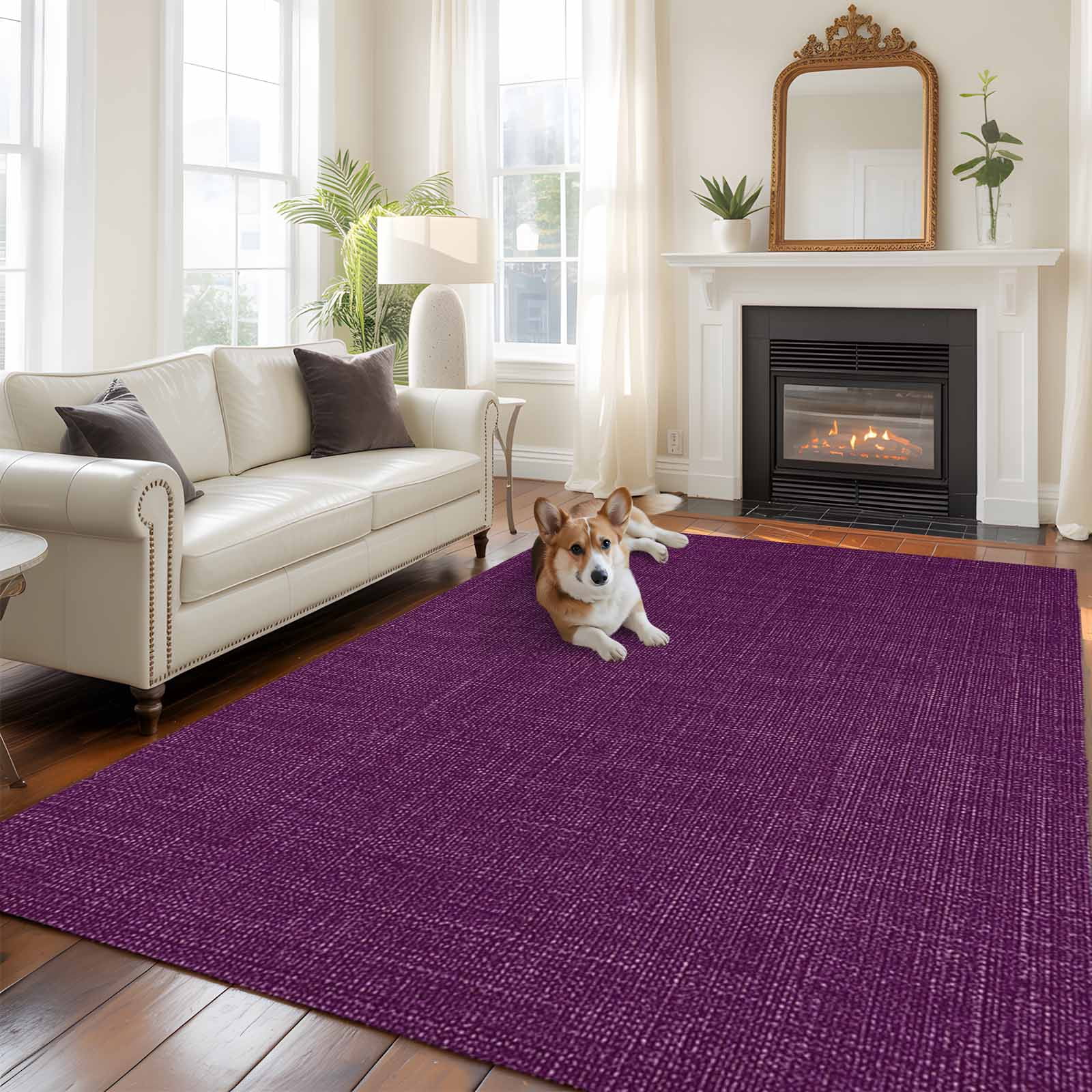 6'x9' Area Rugs, Purple Burlap Texture Indoor Outdoor Area Rug for ...