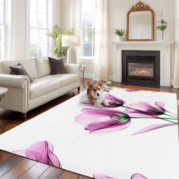 6'x9' Area Rugs, Purple Flowers Indoor Outdoor Area Rug for Living Room ...