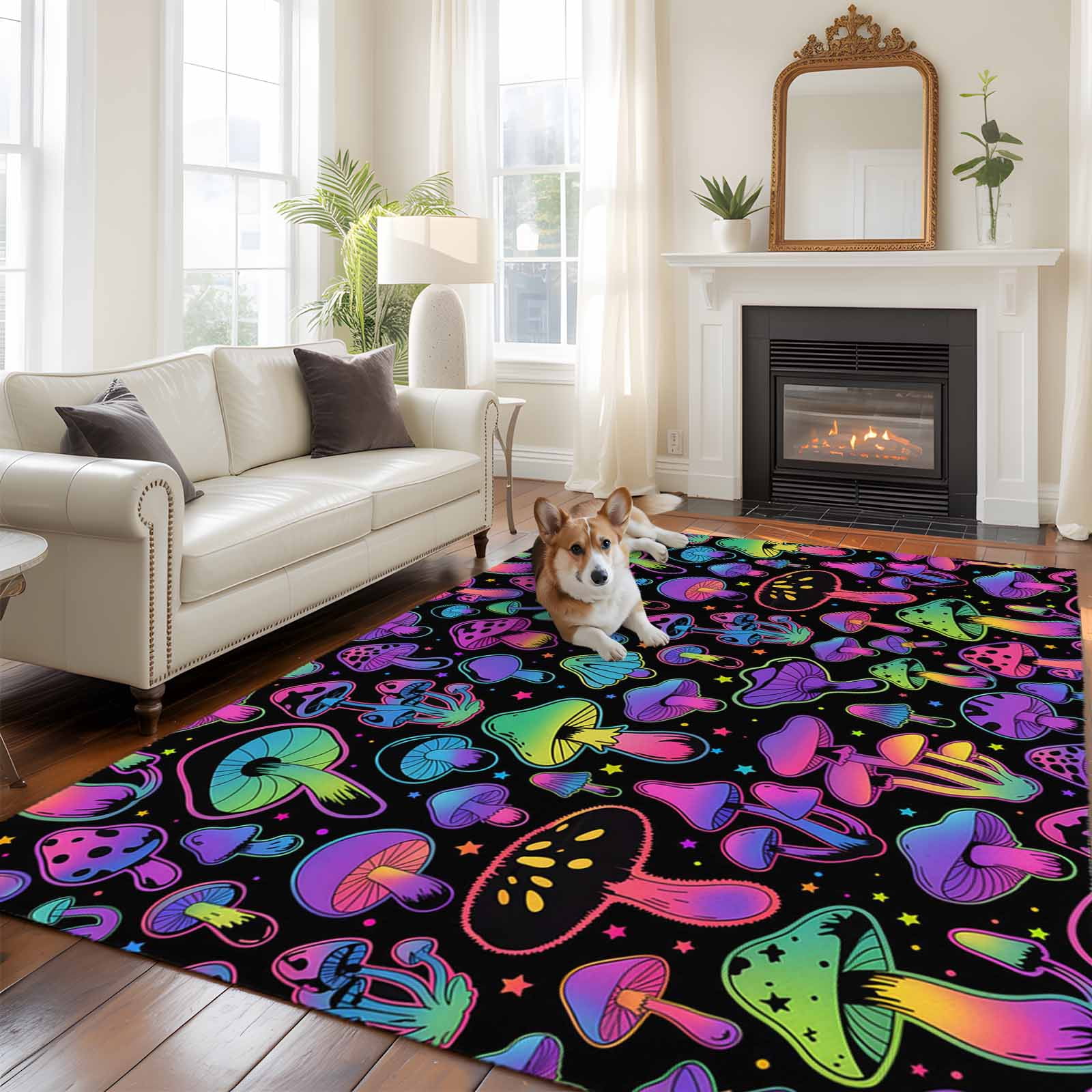 6'x9' Area Rugs, Purple Green Mushroom Indoor Outdoor Area Rug for ...
