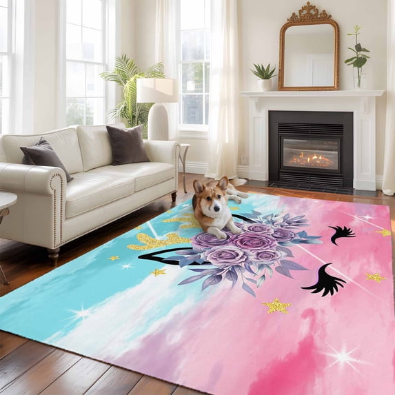 6'x9' Area Rugs, Purple Rose Antlers Indoor Outdoor Area Rug for Living ...