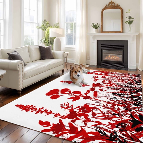 6'x9' Area Rugs, Red Flowers Indoor Outdoor Area Rug for Living Room ...