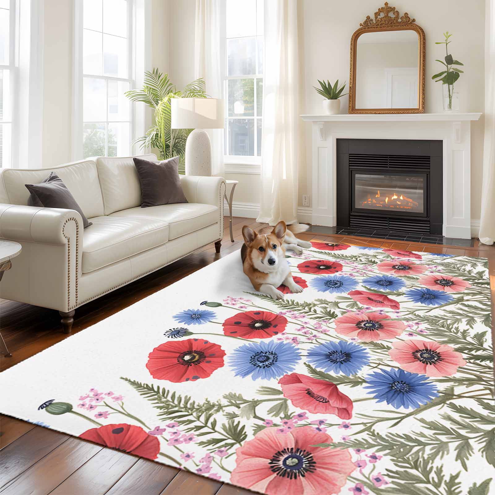6'x9' Area Rugs, Red Poppy Flower Indoor Outdoor Area Rug for Living ...