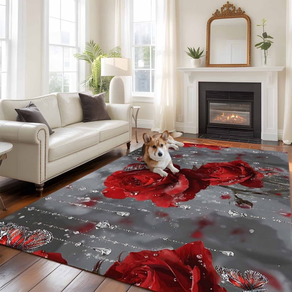 6'x9' Area Rugs, Red Roses Indoor Outdoor Area Rug for Living Room ...