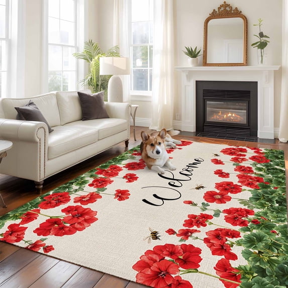 6'x9' Area Rugs, Red Spring Floral Indoor Outdoor Area Rug for Living ...