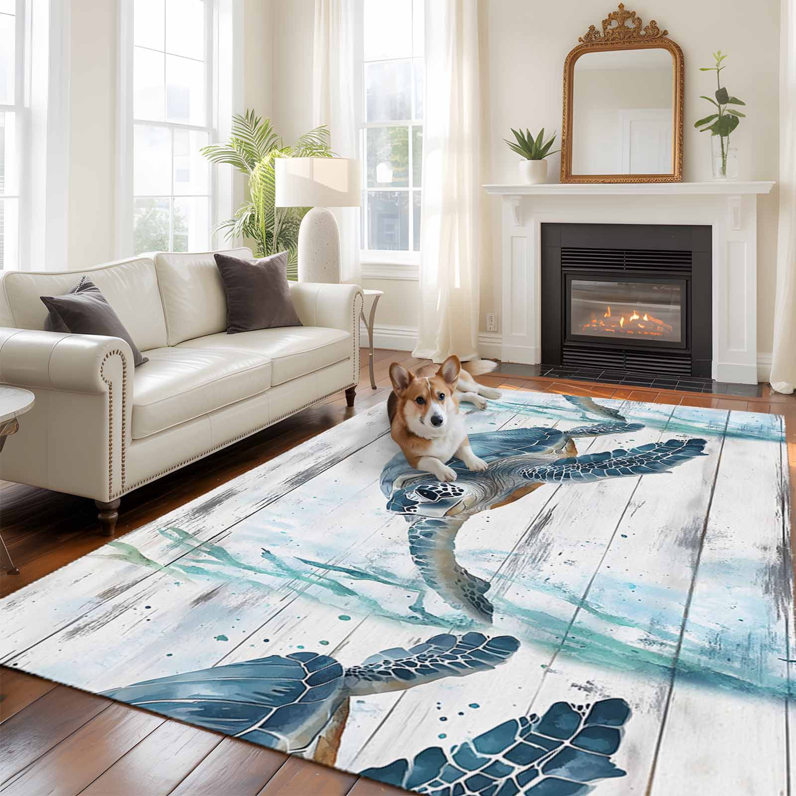 6'x9' Area Rugs, Sea Turtle Teal Green Indoor Outdoor Area Rug for ...