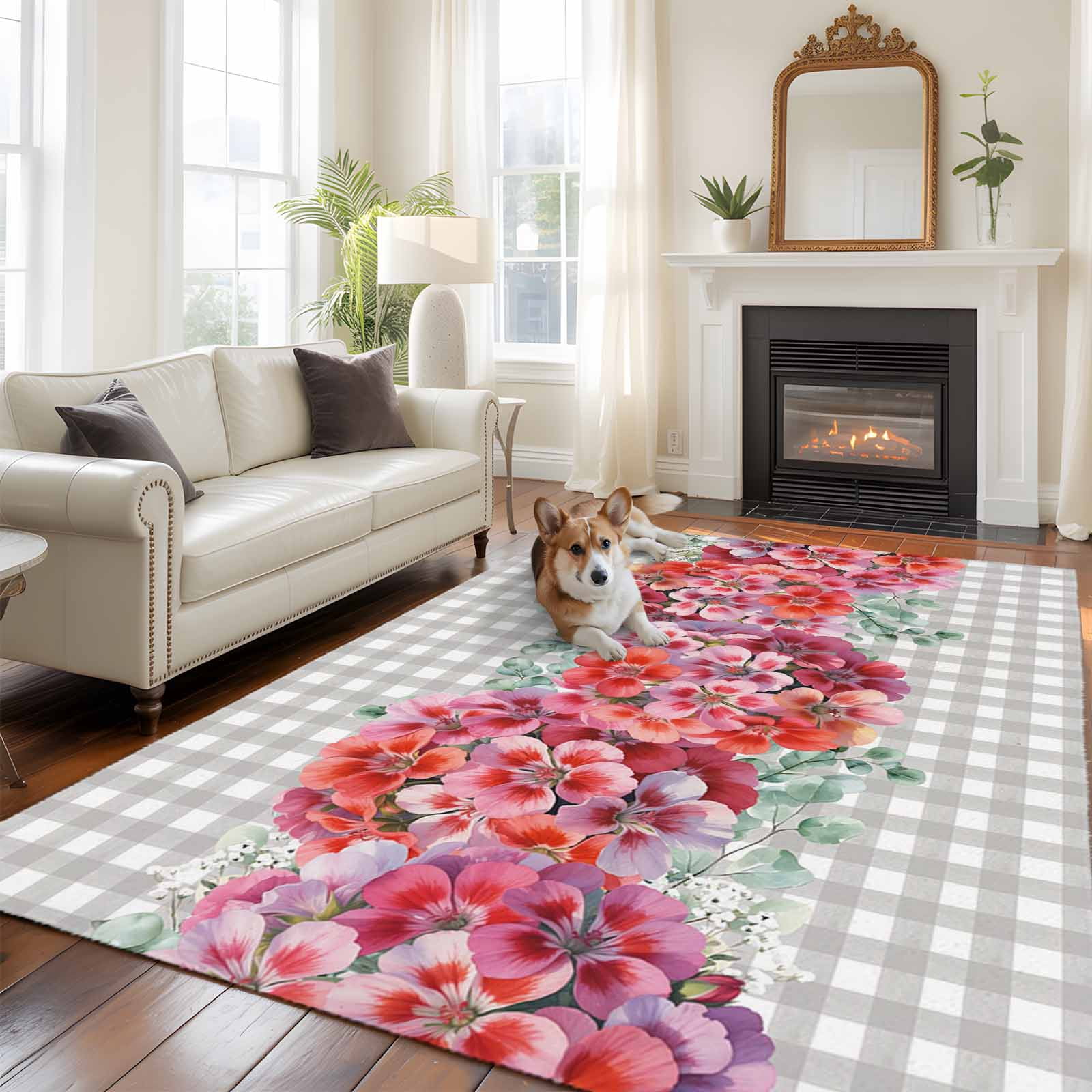 6'x9' Area Rugs, Spring Flowers Indoor Outdoor Area Rug for Living Room ...