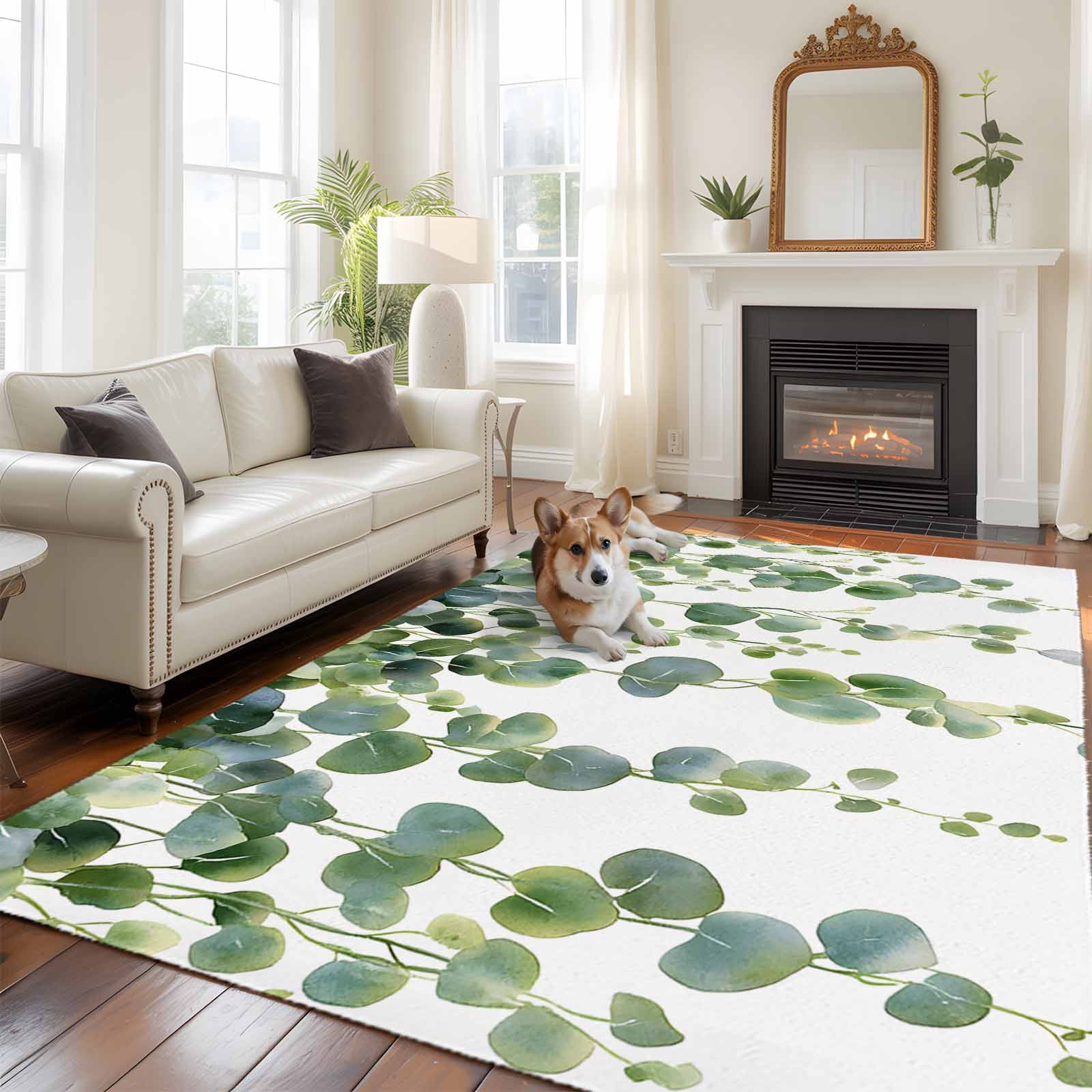 6'x9' Area Rugs, Spring Green Leaves Indoor Outdoor Area Rug for Living ...