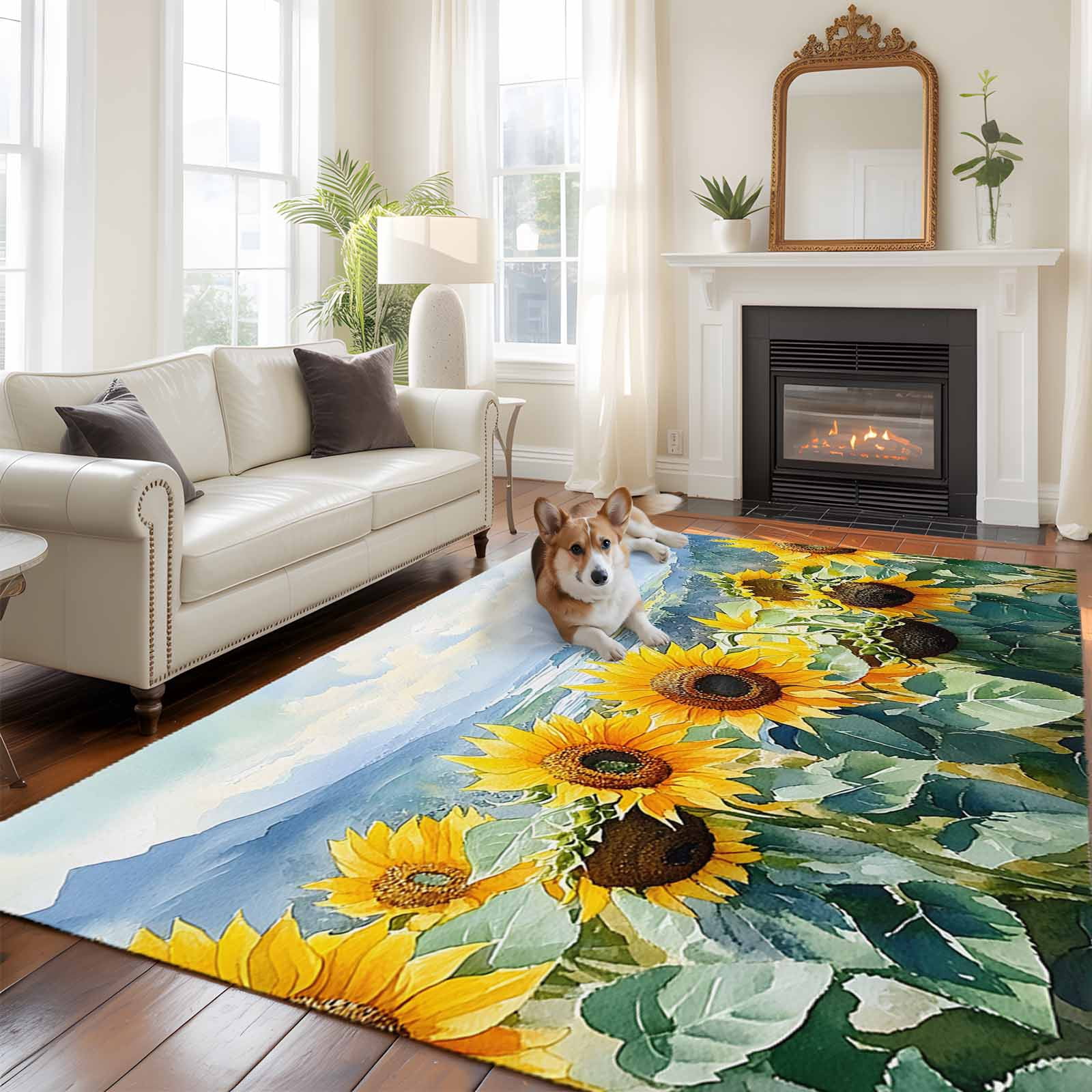 6'x9' Area Rugs, Summer Sunflowers Indoor Outdoor Area Rug for Living ...